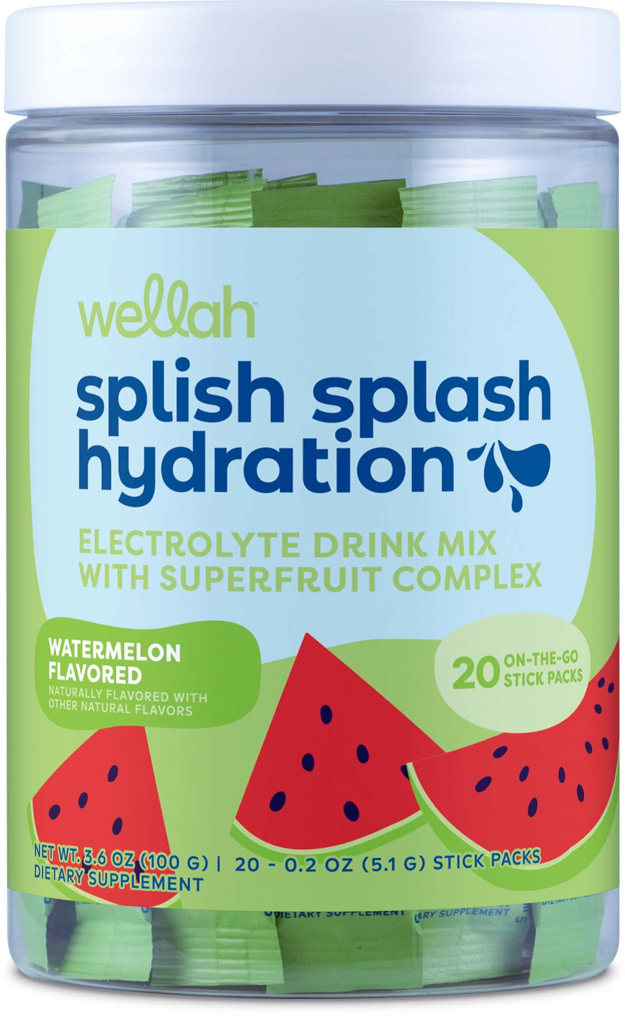 Wellah Splish Splash Hydration (Watermelon Flavor) 20 Stick Packs ...