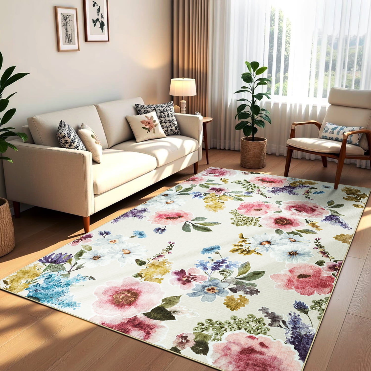 Wellber Area Rug Soft Vintage Floral Rugs Non Slip Carpet for Bedroom ...