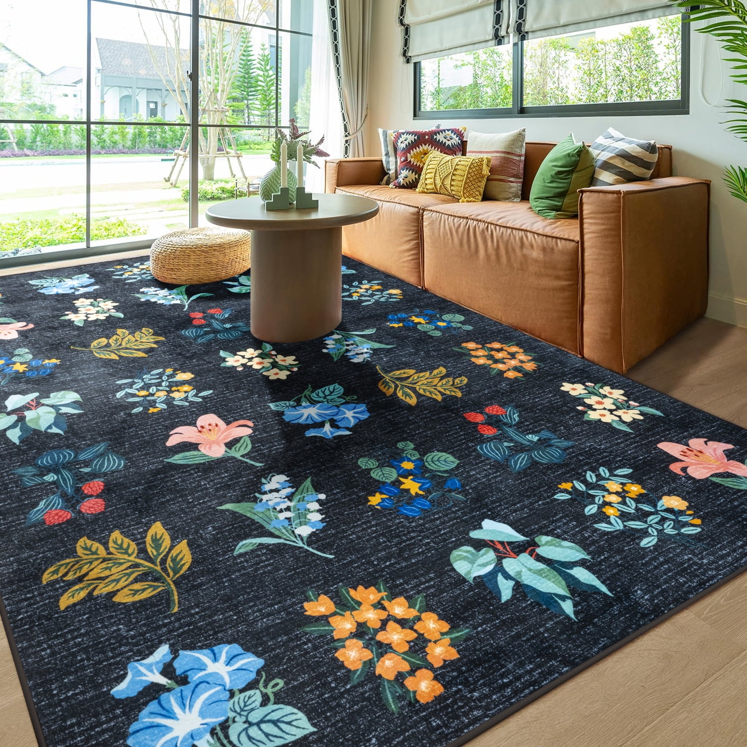 Wellber Area Rug Soft Vintage Floral Rugs Non Slip Carpet for Bedroom ...