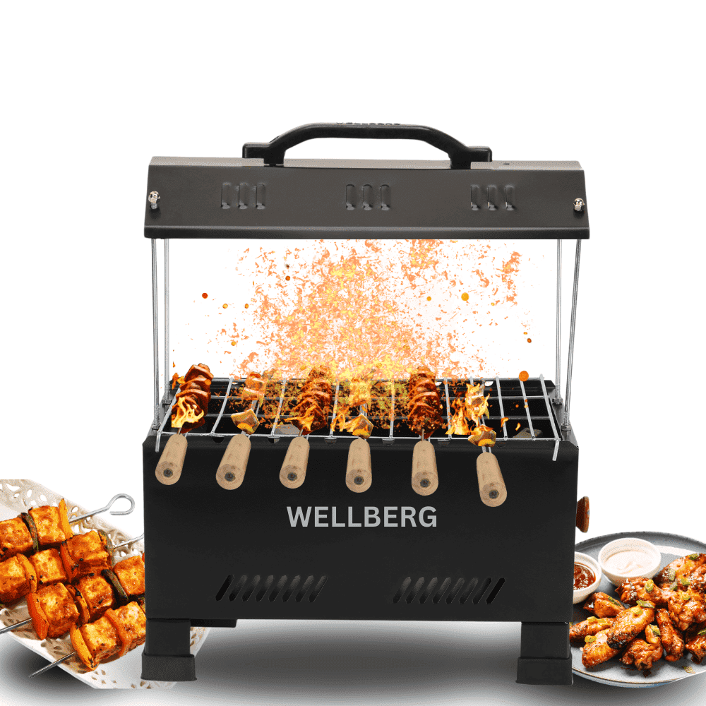 Wellberg 2-in-1 Portable BBQ Grill & Offset Smoker, 13-Inch Charcoal ...