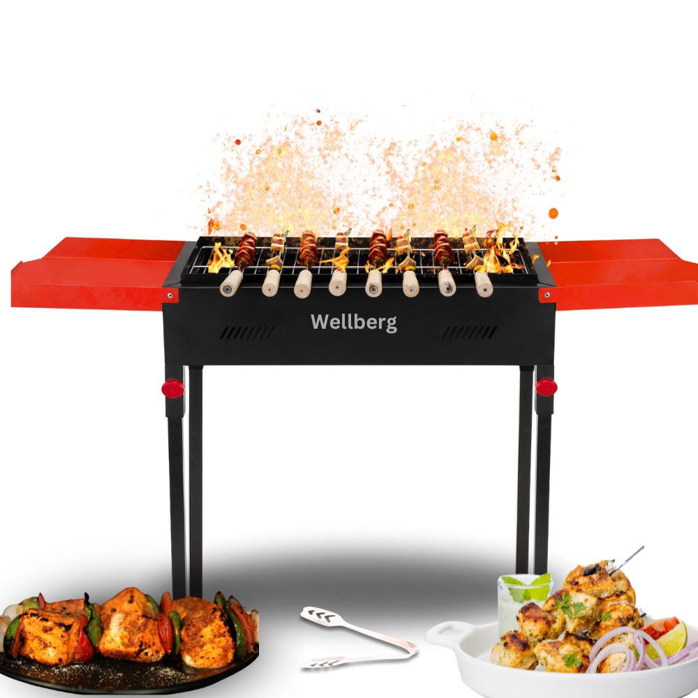Wellberg Flip Charcoal Barbeque Grill (Red) | Portable Outdoor BBQ ...