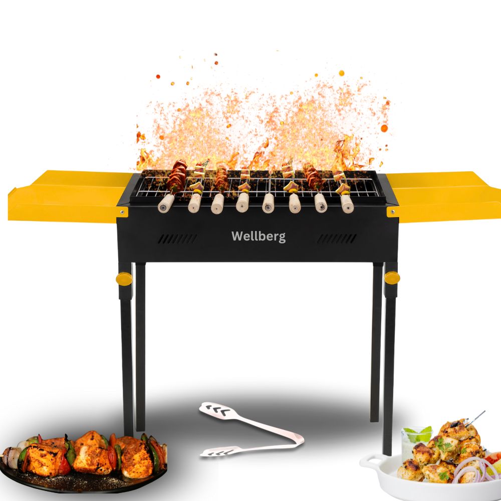 Wellberg Flip Charcoal Barbeque Grill (Yellow) | Portable Design ...