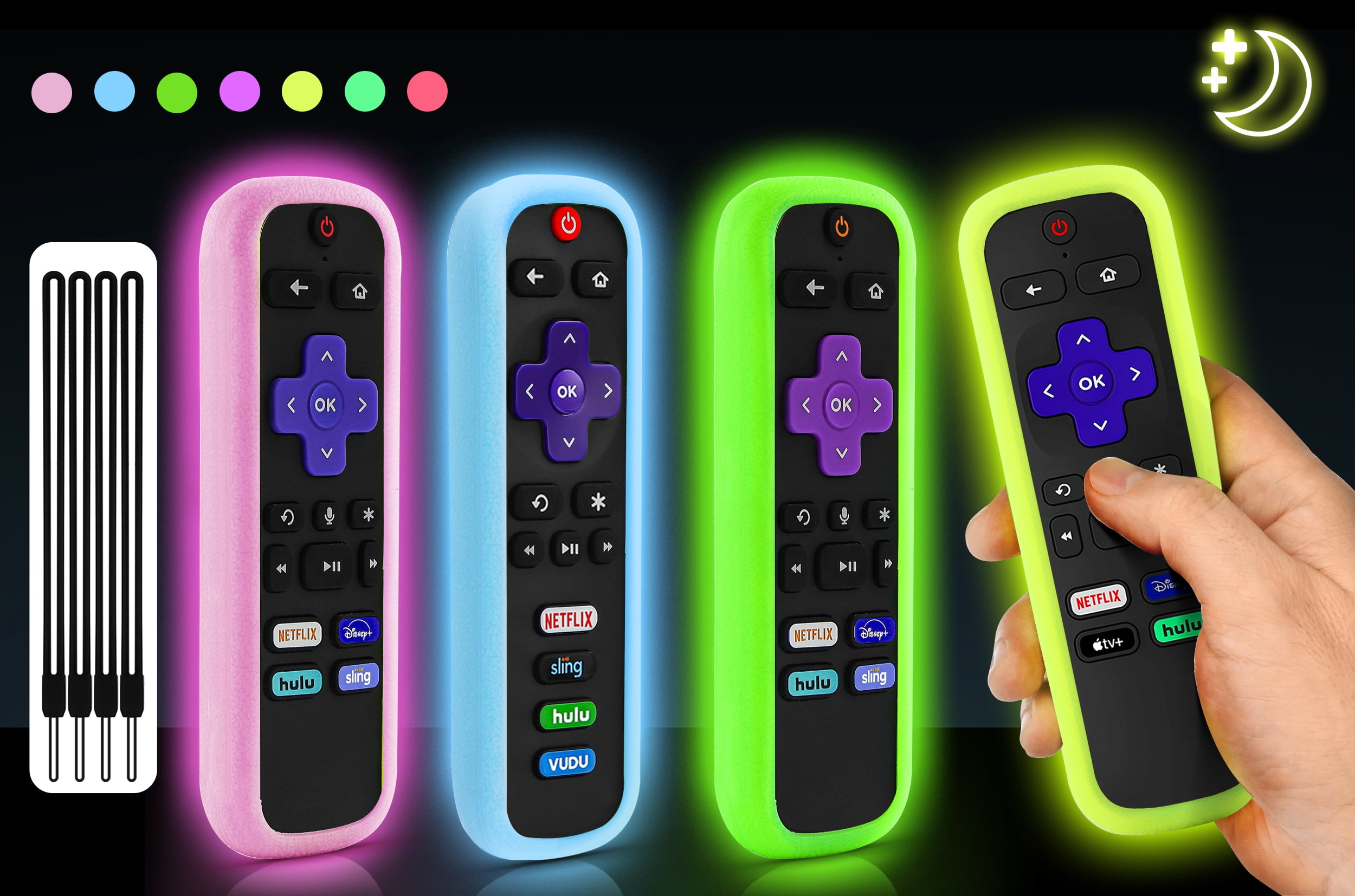 Wellbom 4 Pcs Roku Remote Covers Glow in The Dark Remote Battery Cover ...