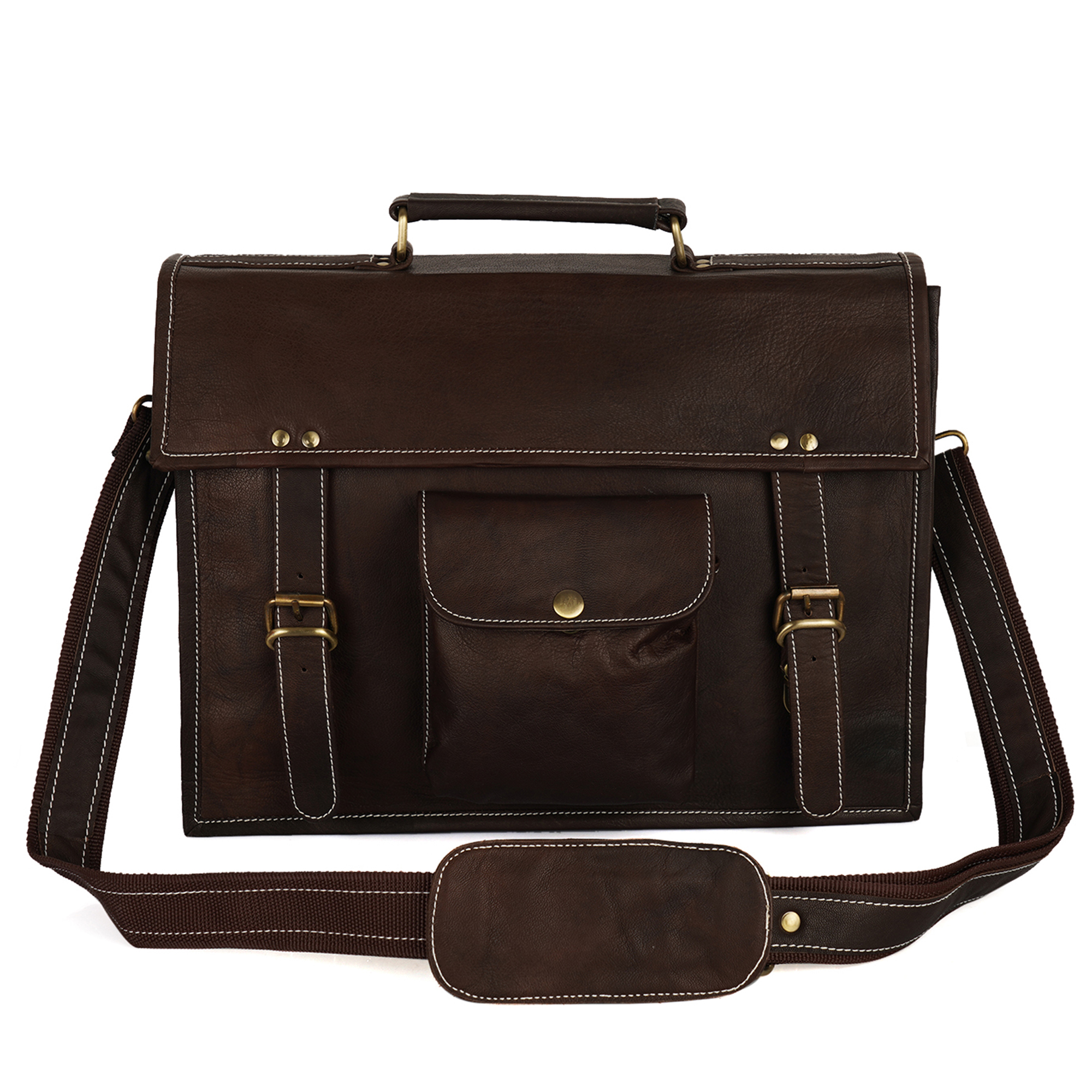 Wellbourne Black Leather Crossbody Laptop Bag Briefcase for Office ...