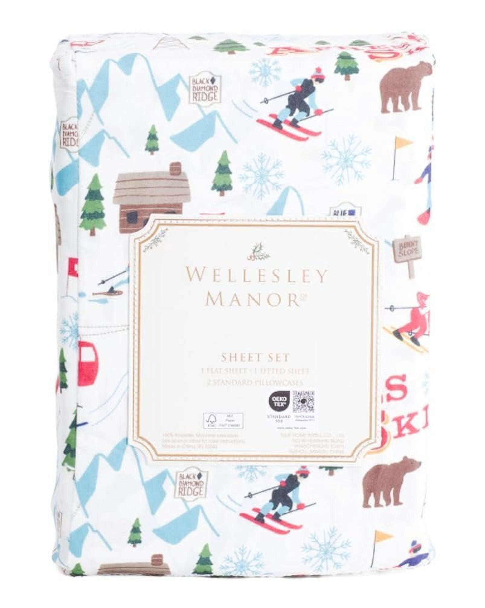 Wellesley Manor Winter Christmas Sheet Set Ski Mountain, Twin - Walmart ...