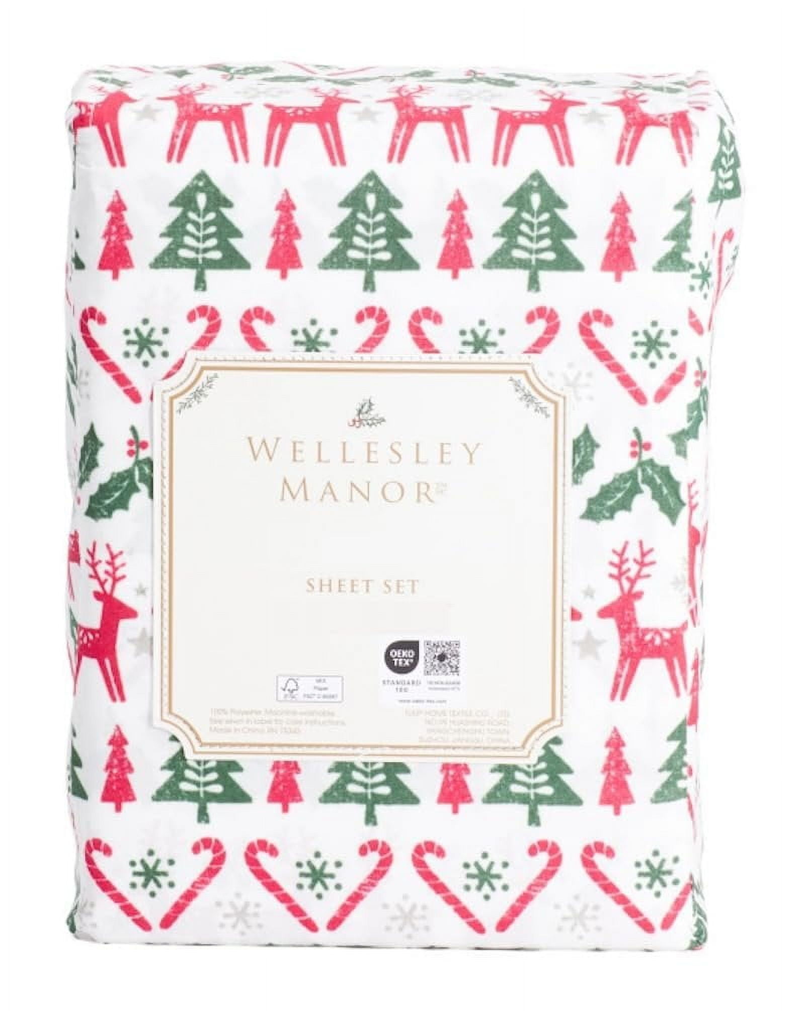 Wellesley Manor Winter Christmas Sheet Set Trees, Reindeer & Candy ...