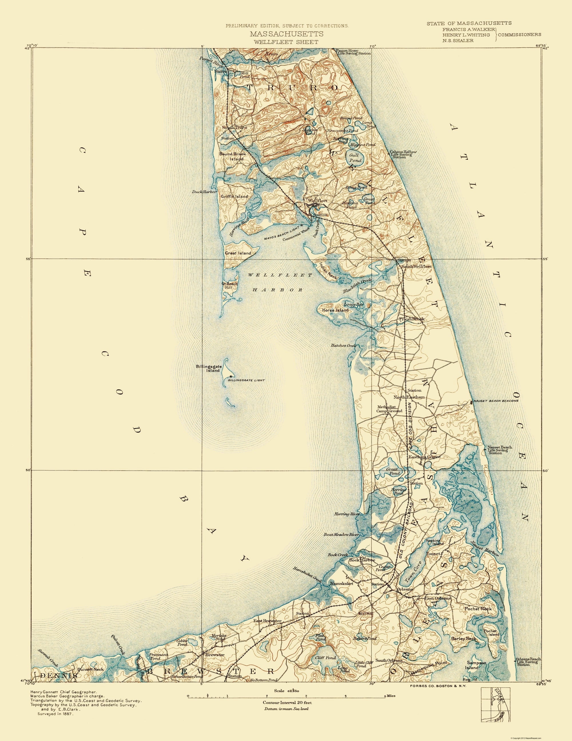 Topographical Map - Wellfleet Massachusetts Sheet - USGS 1887 - 23 x 29 ...