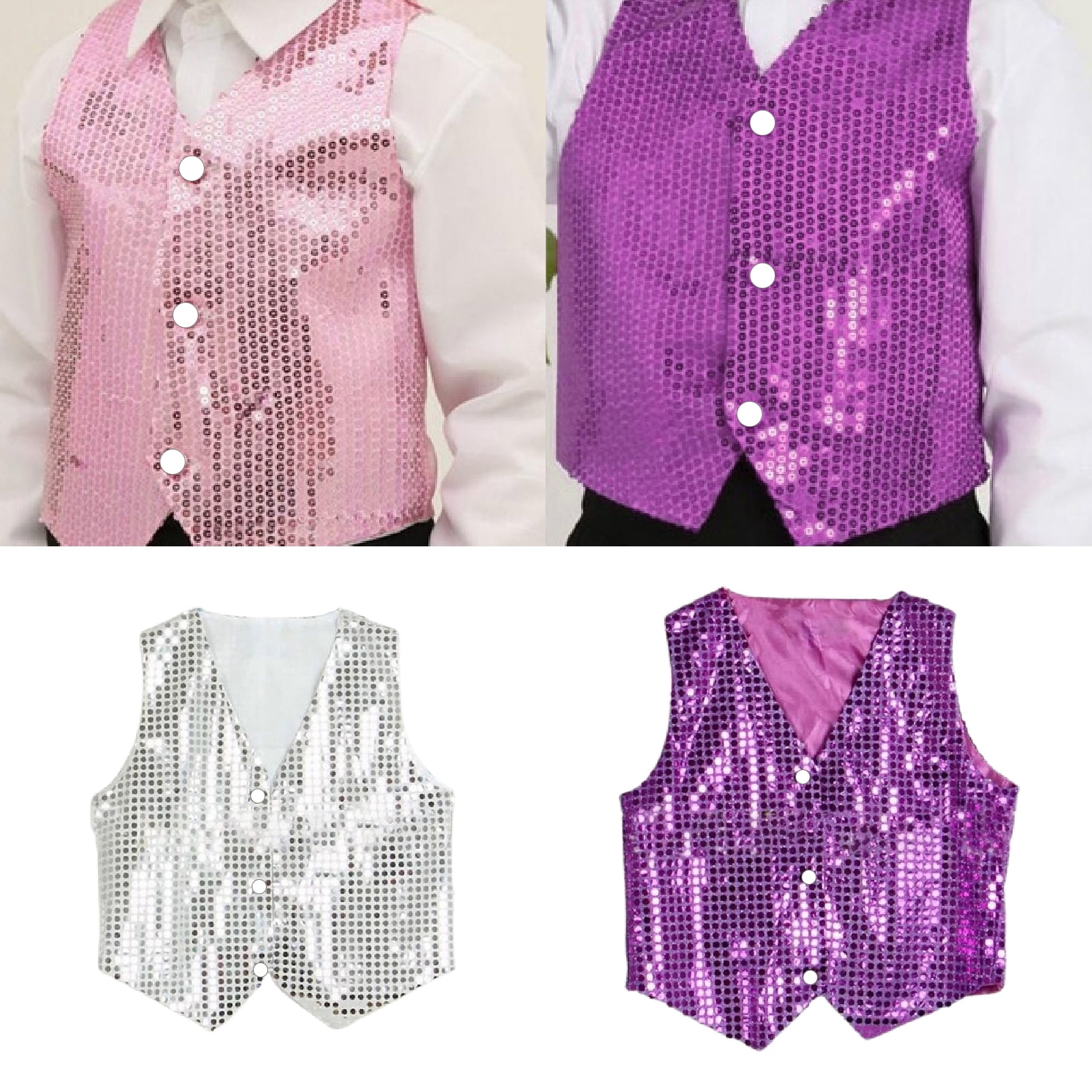 Welling Costume Vest Glitter Unisex Colorful Kids Sleeveless Sequin ...