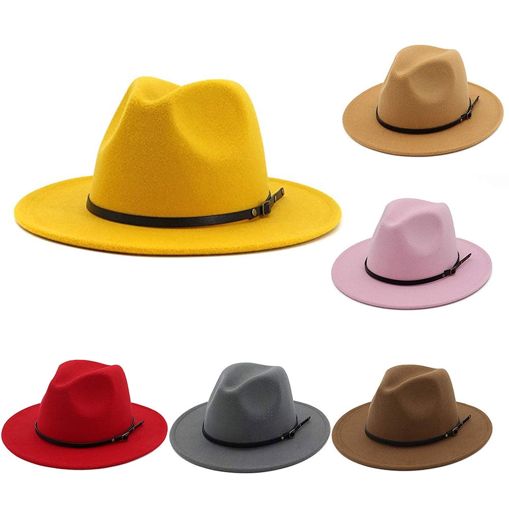 Welling Vintage Solid Color Felt Wide Brim Bowler Fedora Hat Winter ...