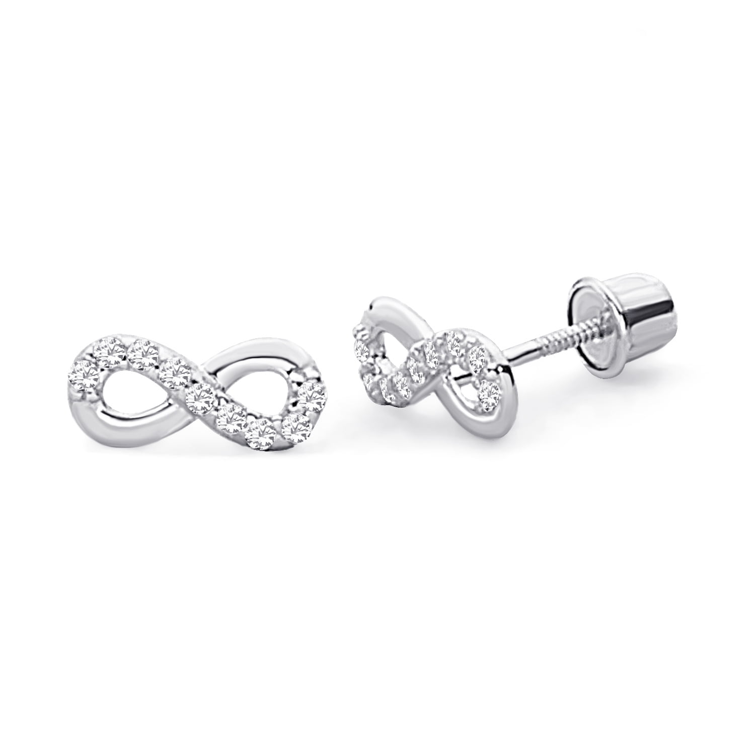 Wellingsale 14K White Gold Polished Infinity Stud Earrings With Screw ...