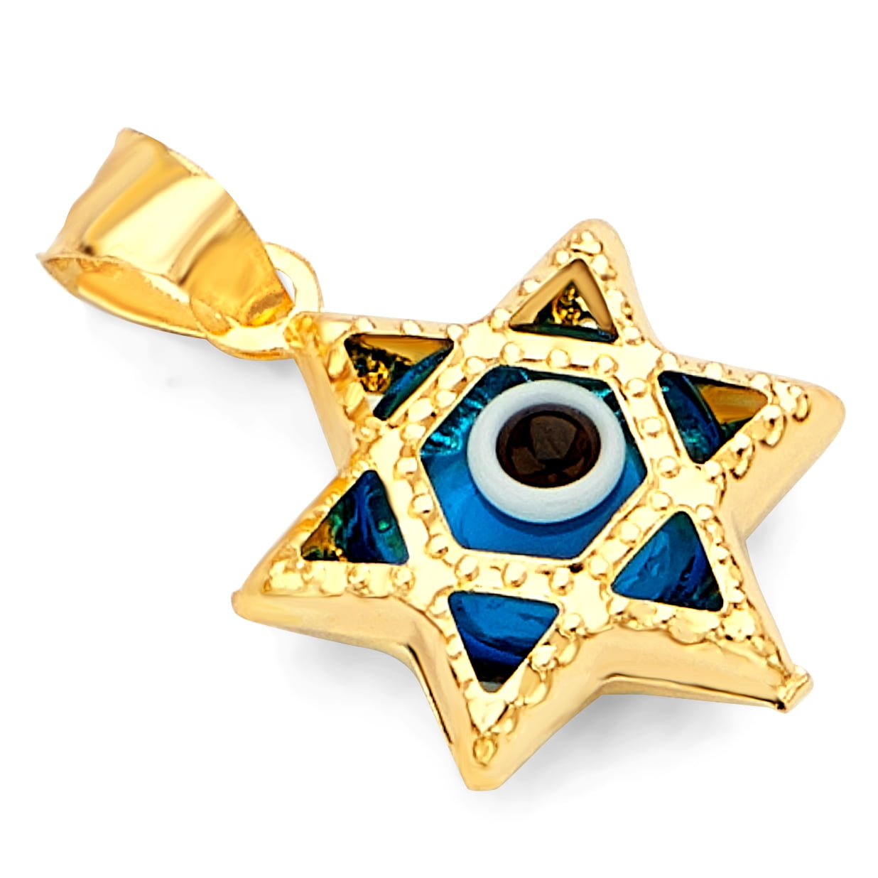 Wellingsale 14K Yellow Gold Polished Evil Eye Star Charm Pendant ...