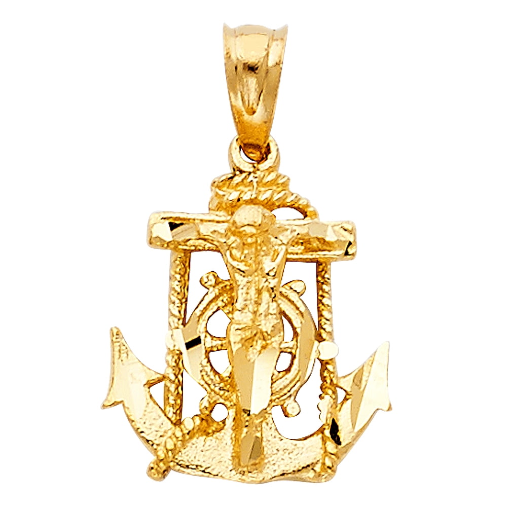 Wellingsale 14K Yellow Gold Polished Ornate Religious Mariner Anchor ...