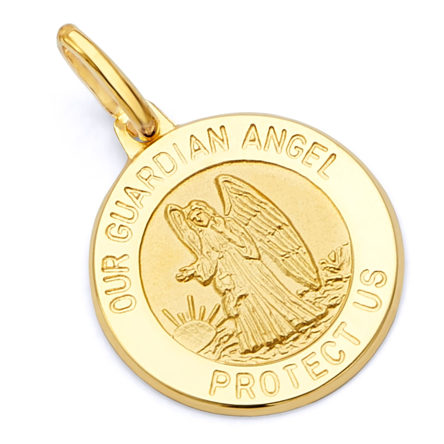 Wellingsale 14K Yellow Gold Polished Religious Our Guardian Angel ...