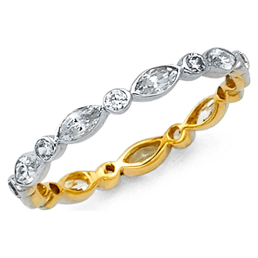 Wellingsale 14k Two 2 Tone White and Yellow Gold Polished Bezel Set ...