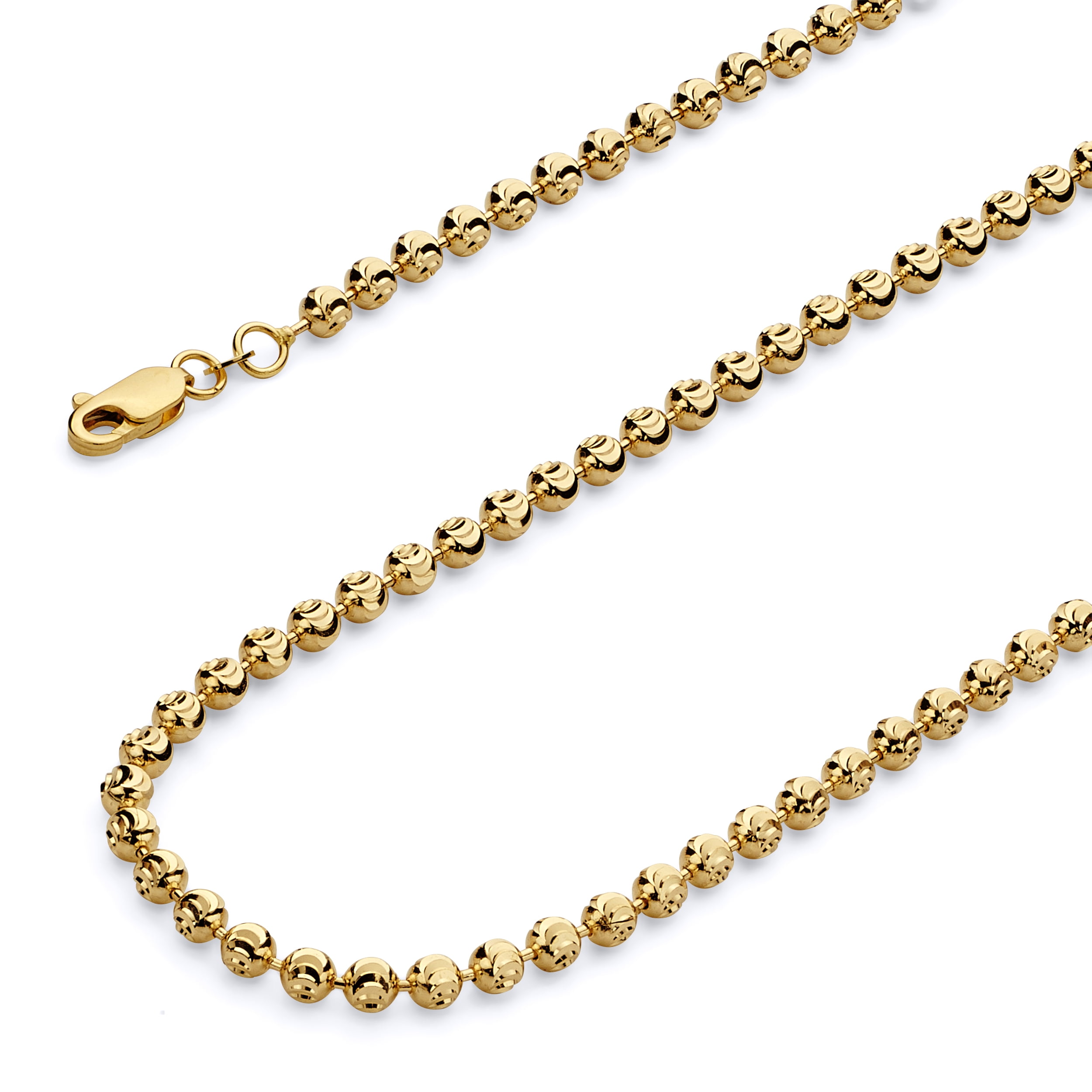 Wellingsale 14k Yellow Gold Polished 3.5mm Moon Cut Bead Ball Chain ...