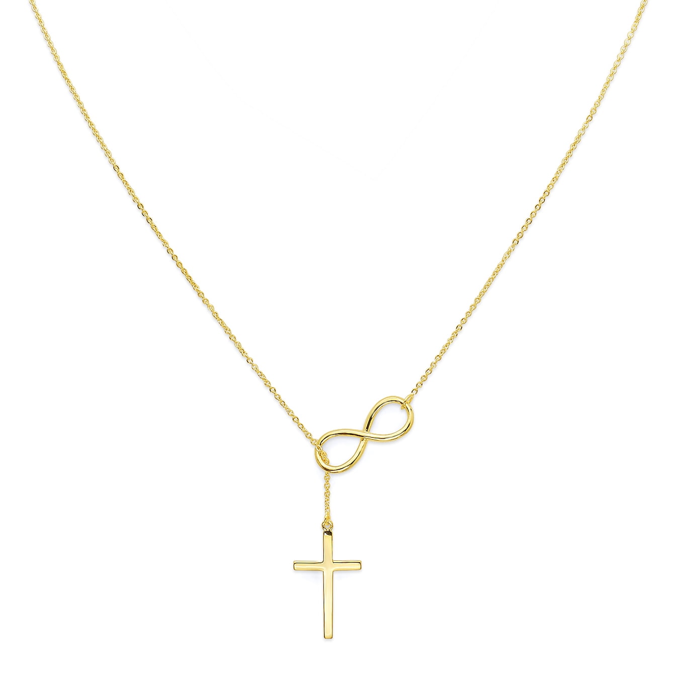 Wellingsale 14k Yellow Gold Polished Cross + Infinity Light Neckalce ...
