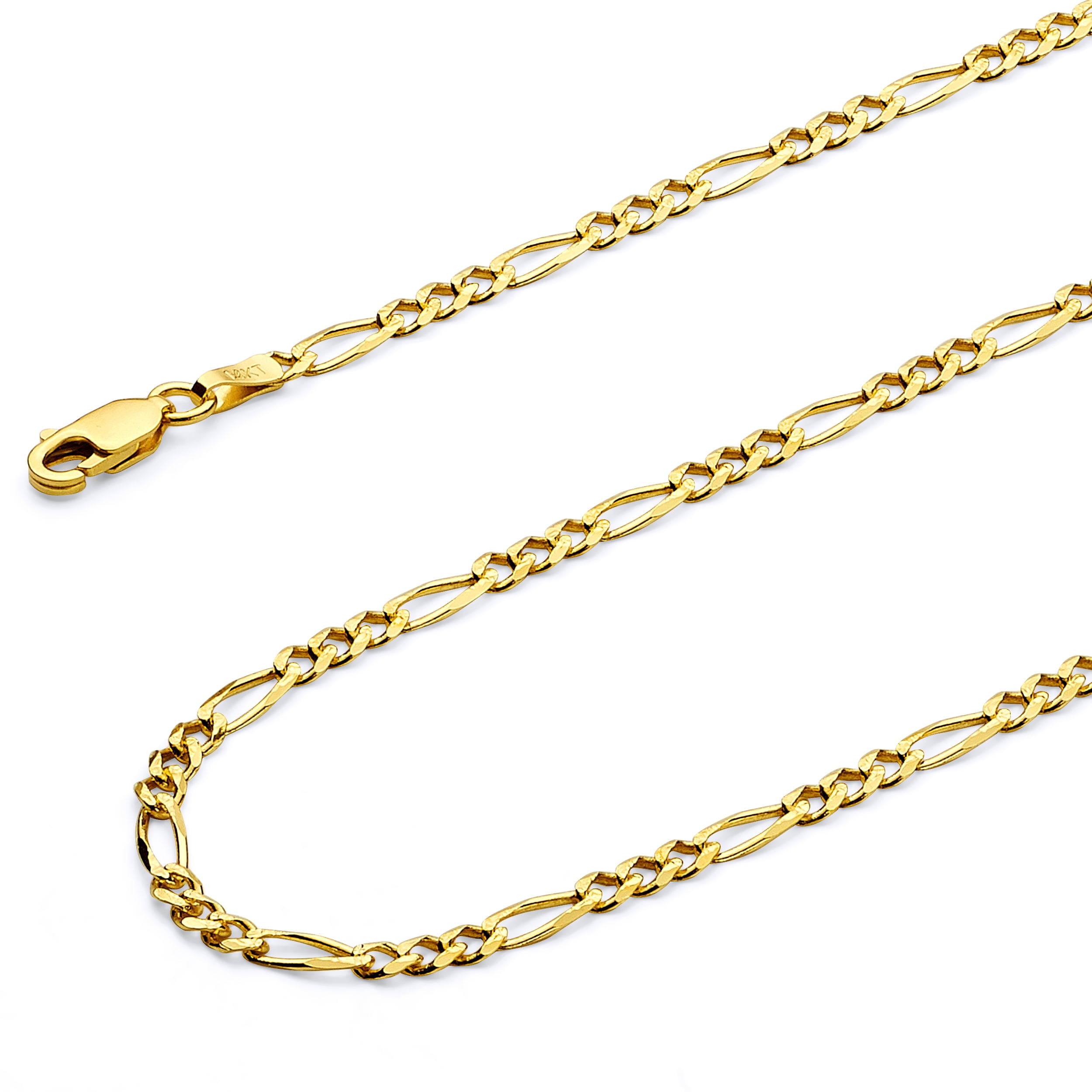 Wellingsale 14k Yellow Gold Polished Solid 3mm Figaro 3+1 Yellow Pave ...