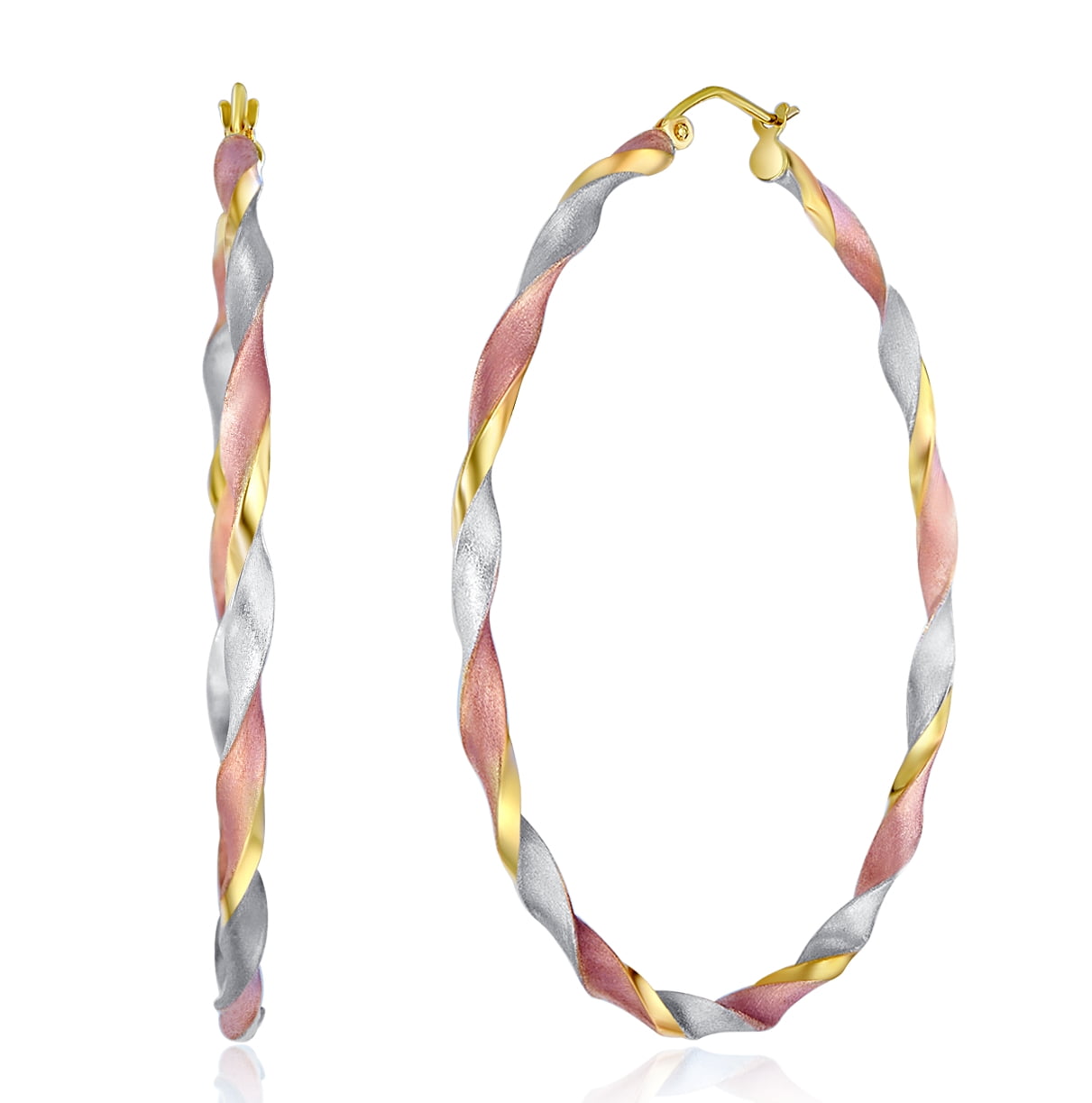 Wellingsale Ladies 14k Tri 3 Color Gold Polished Satin 3mm Twist Hoop ... Wellingsale Ladies 14k Tri 3 Color Gold Polished Satin 3mm Twist Hoop ...