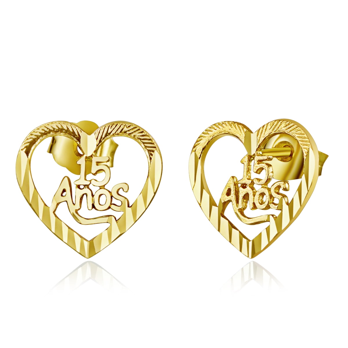 Wellingsale Ladies 14k Yellow Gold Polished Fancy 15 Quinceañera Heart ...