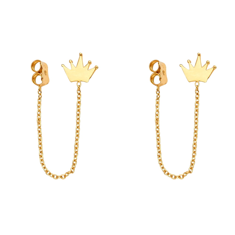 Wellingsale Ladies 14k Yellow Gold Polished Hanging Chain Earrings (55 ...