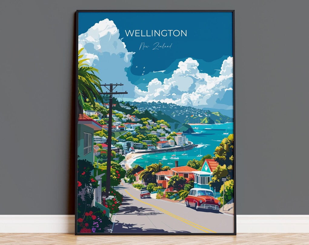 Wellington Travel Poster, Travel Print Of Wellington, New Zealand Art ...