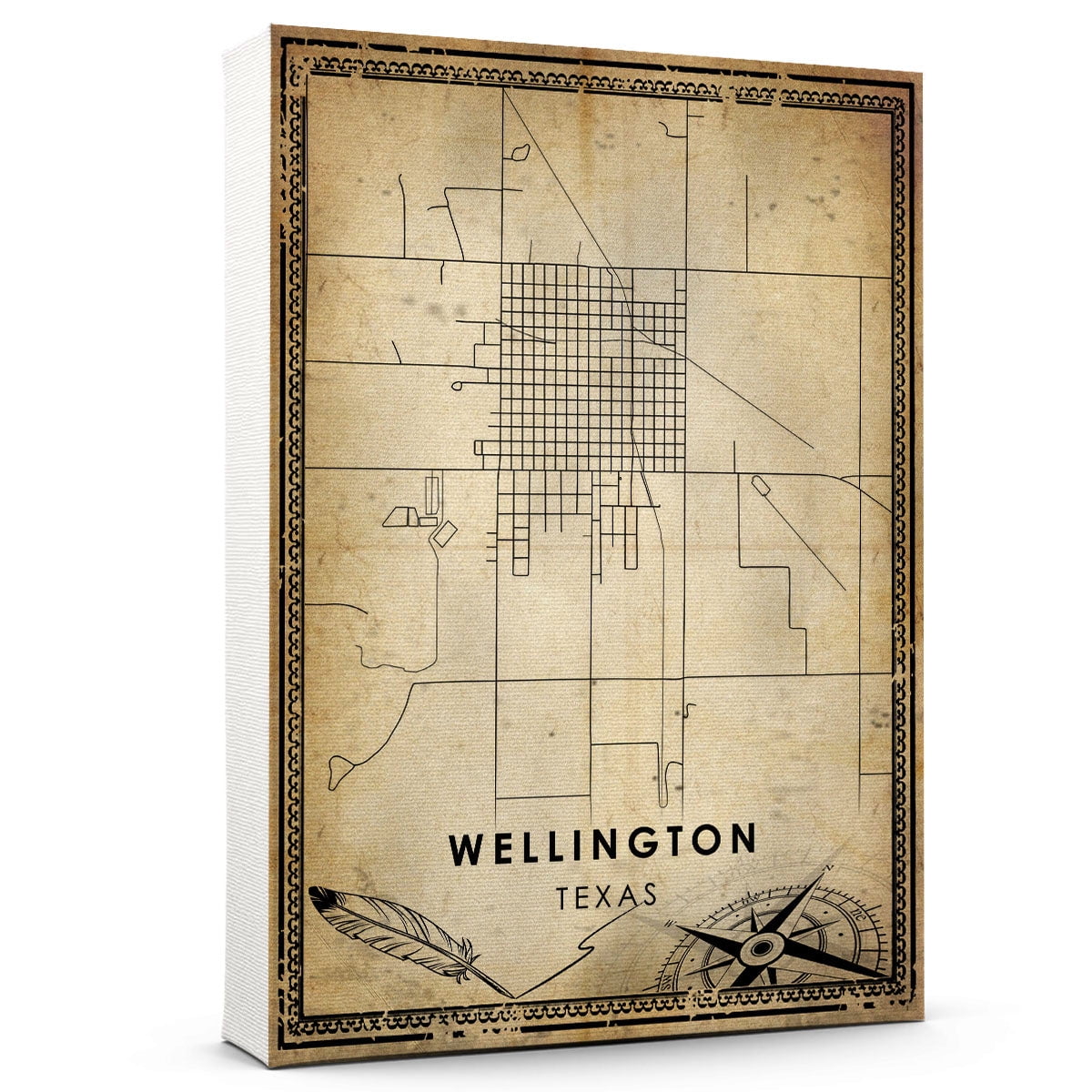 Wellington Vintage Map Prints Canvas, Texas Map Art Canvas, Canvas ...