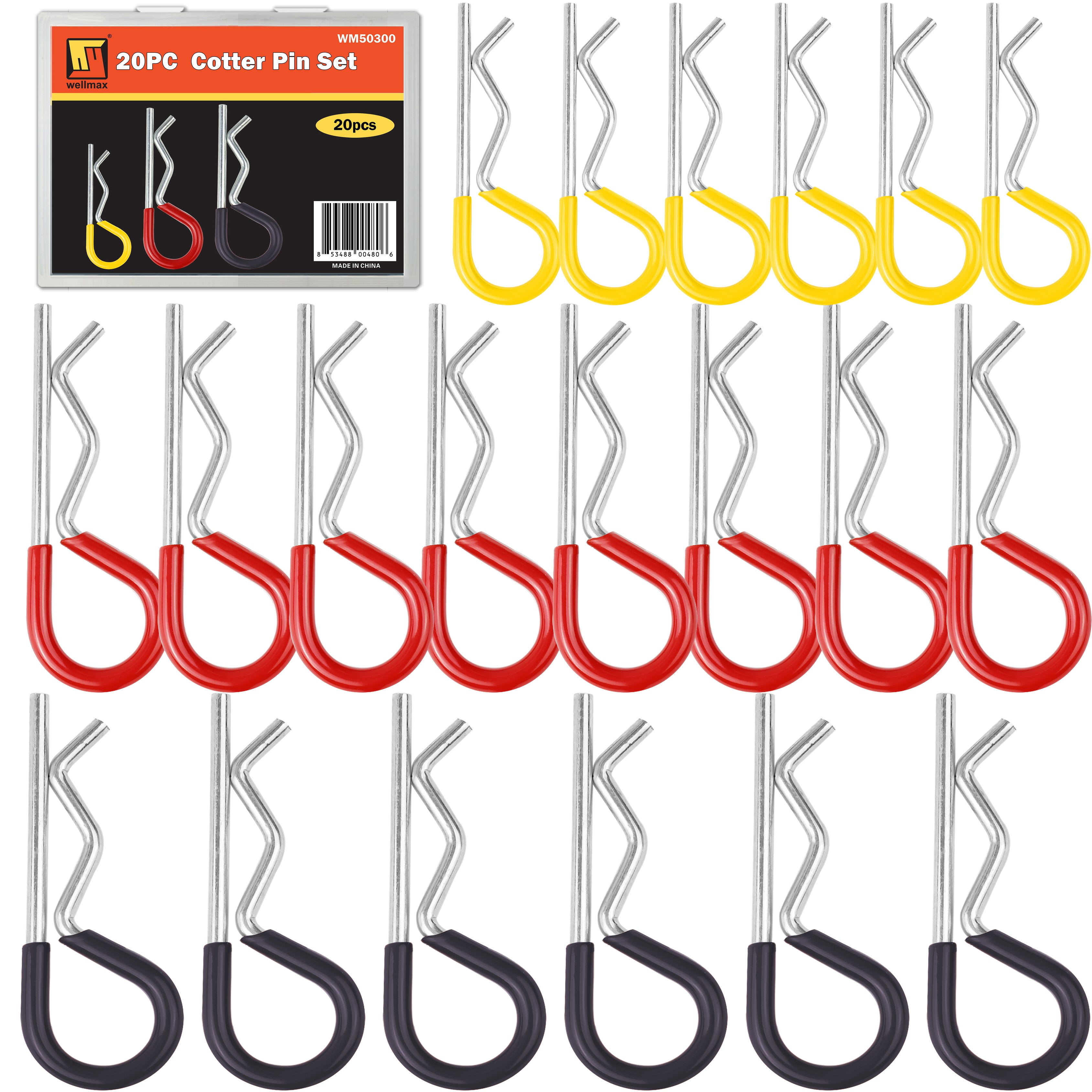 Wellmax 20 Pcs Cotter Pin Assortment in 7/64", 9/64", 5/32" Zinc-Plated ...