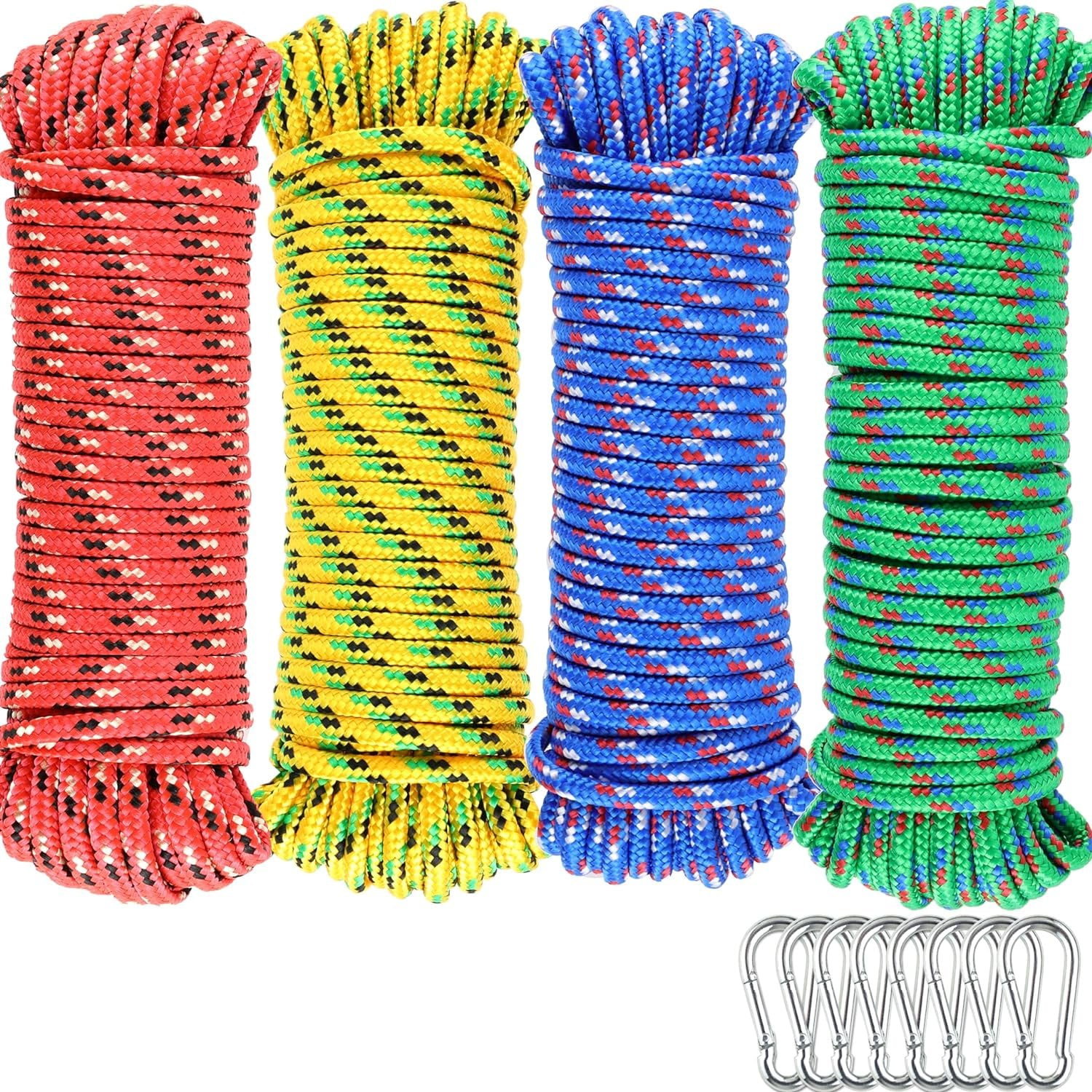 Wellmax 4 Pack 3/16" x 50ft Diamond Braided Polypropylene Rope with UV ...