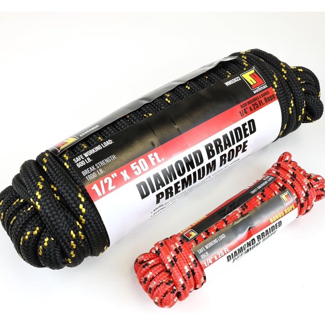 Wellmax Diamond Braid Nylon Rope, 1/2 in X 50 Foot with UV Protection ...