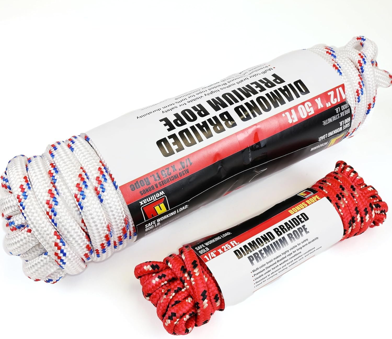 Wellmax Diamond Braid Nylon Rope, 1/2 in X 50 Foot with UV Protection ...