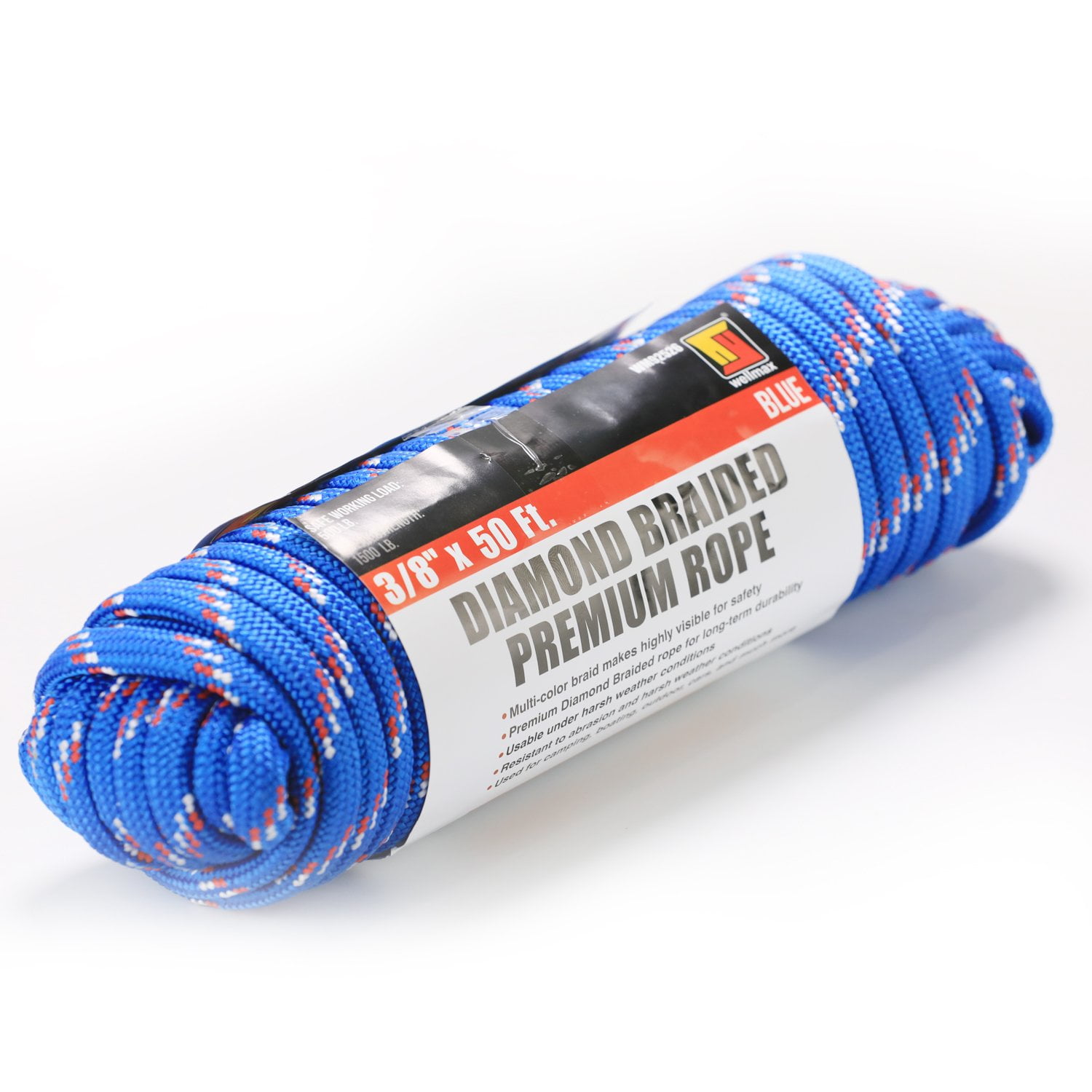 Wellmax Heavy Duty Diamond Braid Nylon Rope, 3/8 inch by 50 Feet, Blue ...