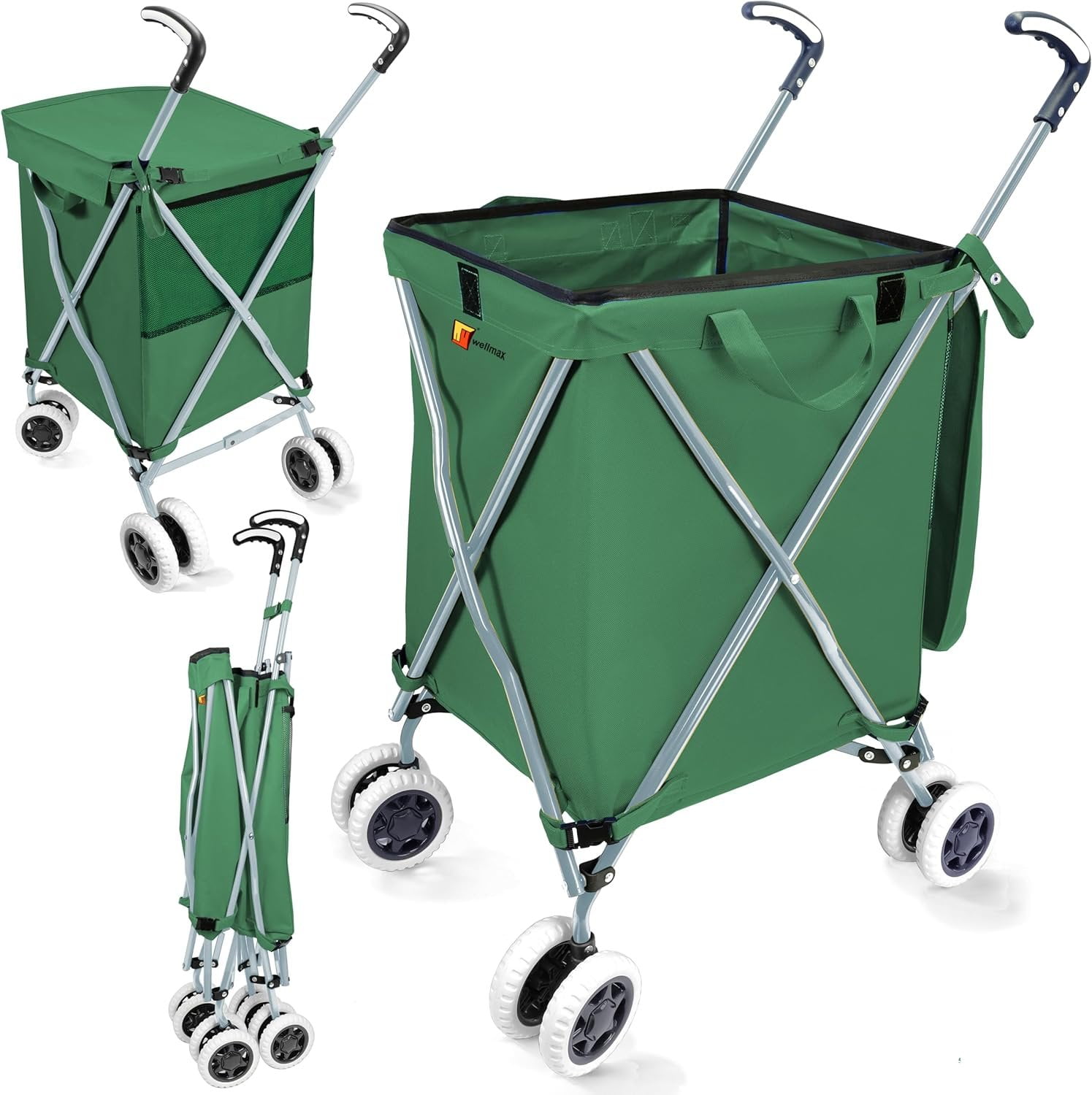 Wellmax WM99100 Series Folding Shopping Cart with Wheels, Grocery Cart ...