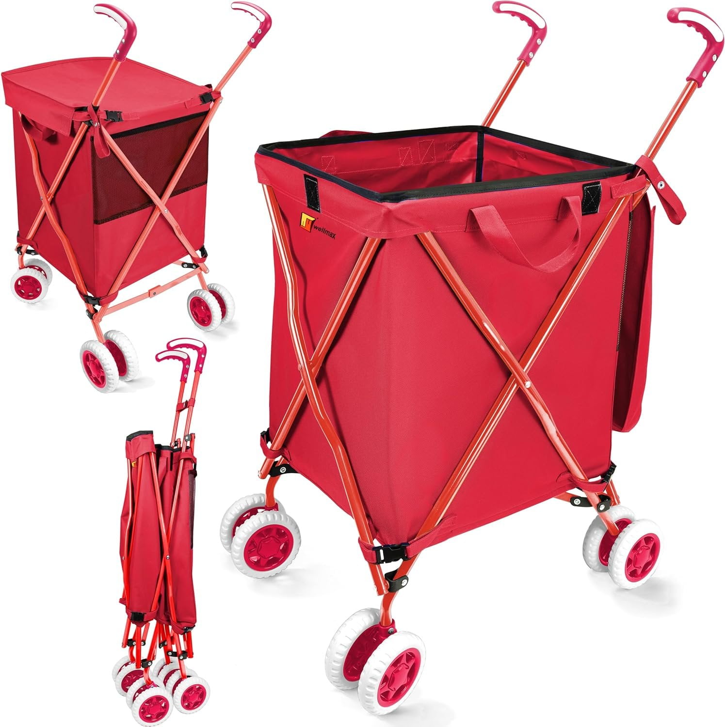 Wellmax WM99100 Series Folding Shopping Cart with Wheels, Grocery Cart ...