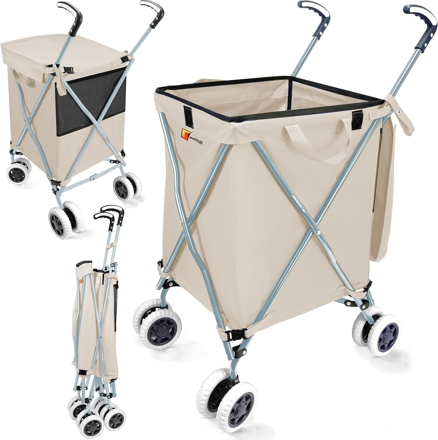 Wellmax WM99100 Series Folding Shopping Cart with Wheels, Grocery Cart ...