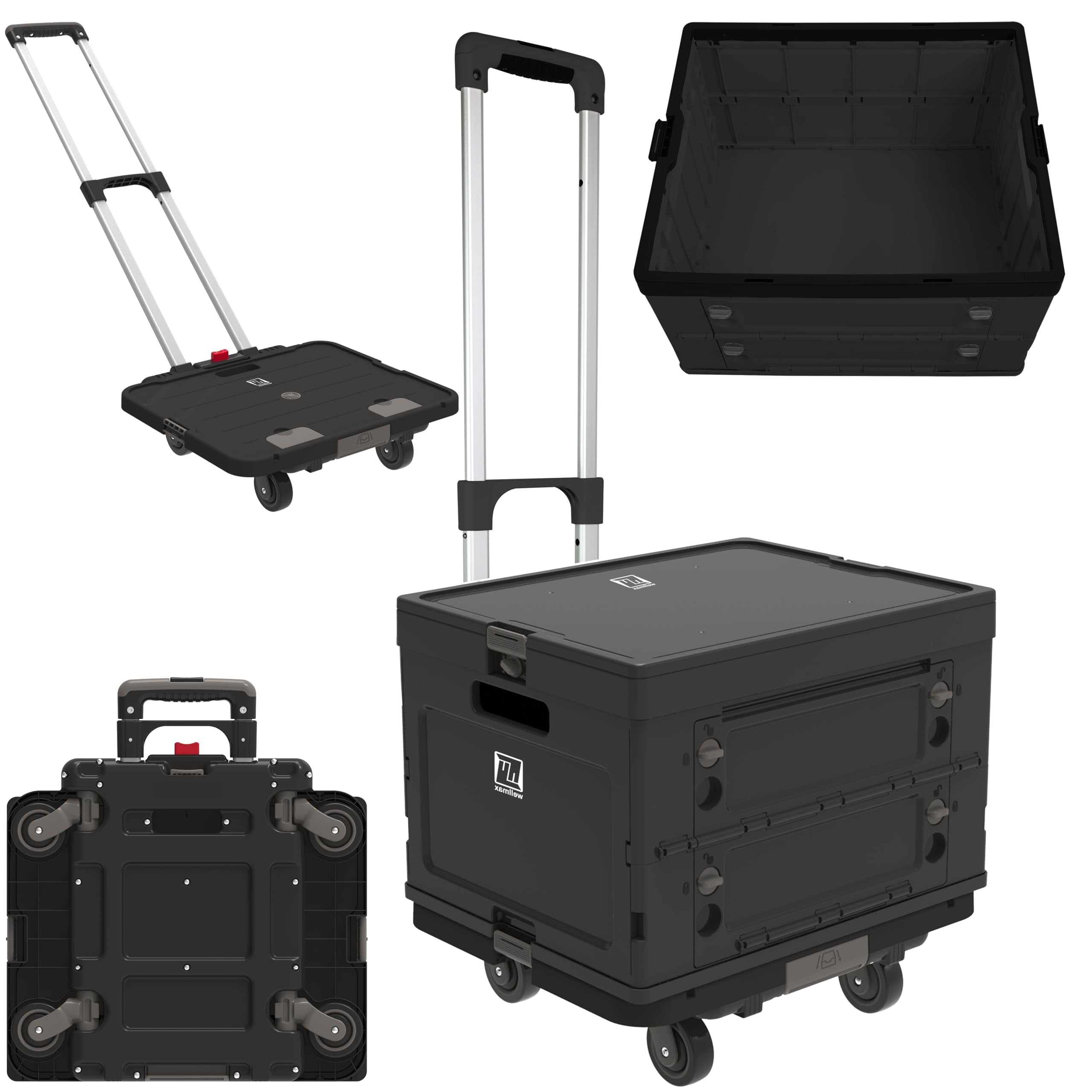 Wellmax WM99800BK Rolling Crate Cart with Wheels, Foldable Utility Cart ...