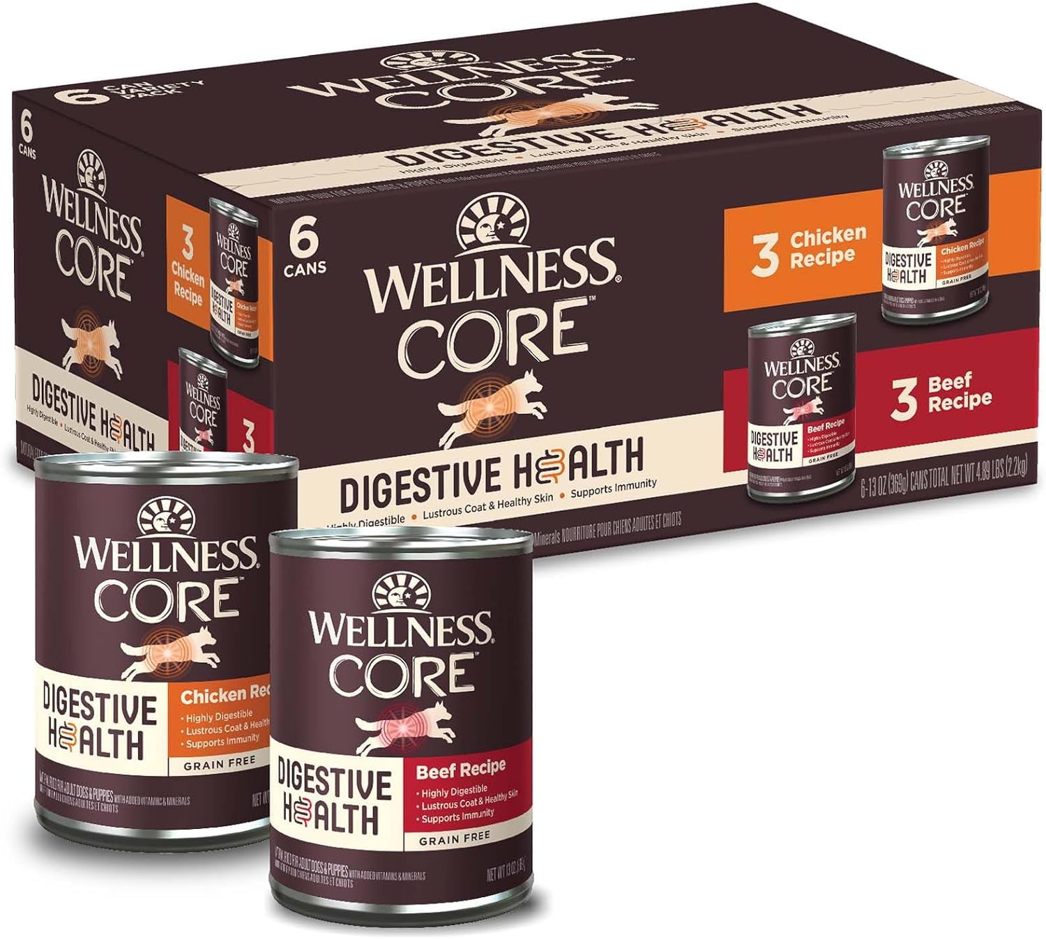 Wellness CORE Digestive Health Chicken & Beef Pate Variety Pack Grain ...