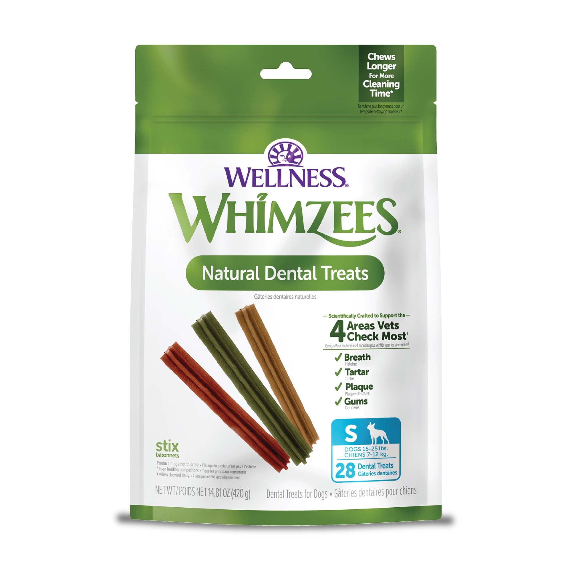 Wellness WHIMZEES Stix Dog Dental Treats, Small Size Stick, (28 Count ...