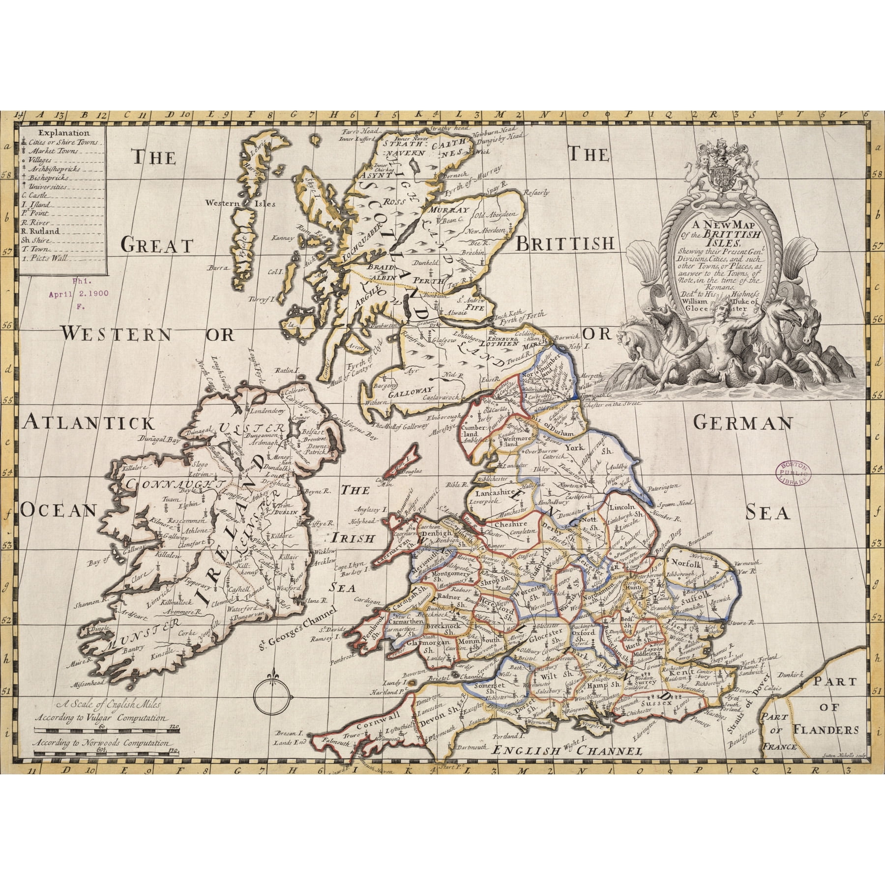 Wells 1719 Map English Britain Ireland Roman Empire Extra Large XL Wall ...