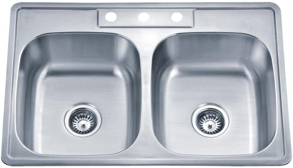 Wells 33-inch 20-gauge Drop-in 3-hole 50/50 Double Bowl ADA Compliant ...