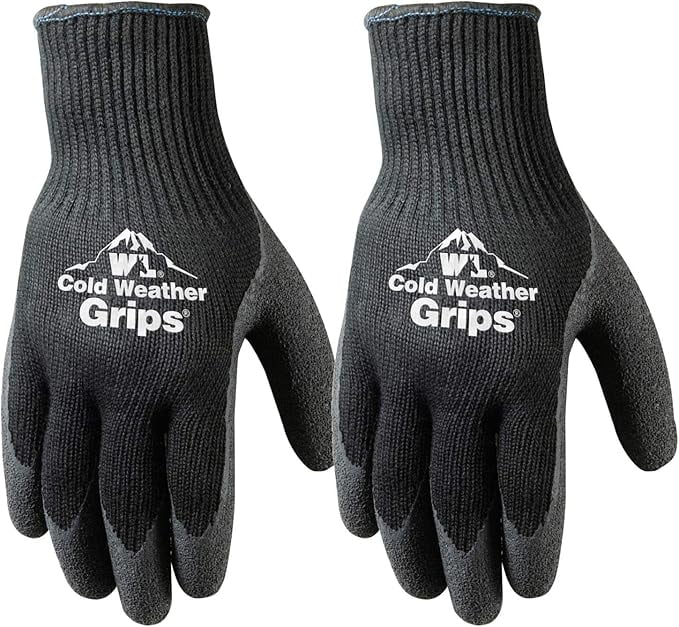 Wells Lamont Men's Cold Weather Latex Grip Work Gloves, Black, X-Large ...