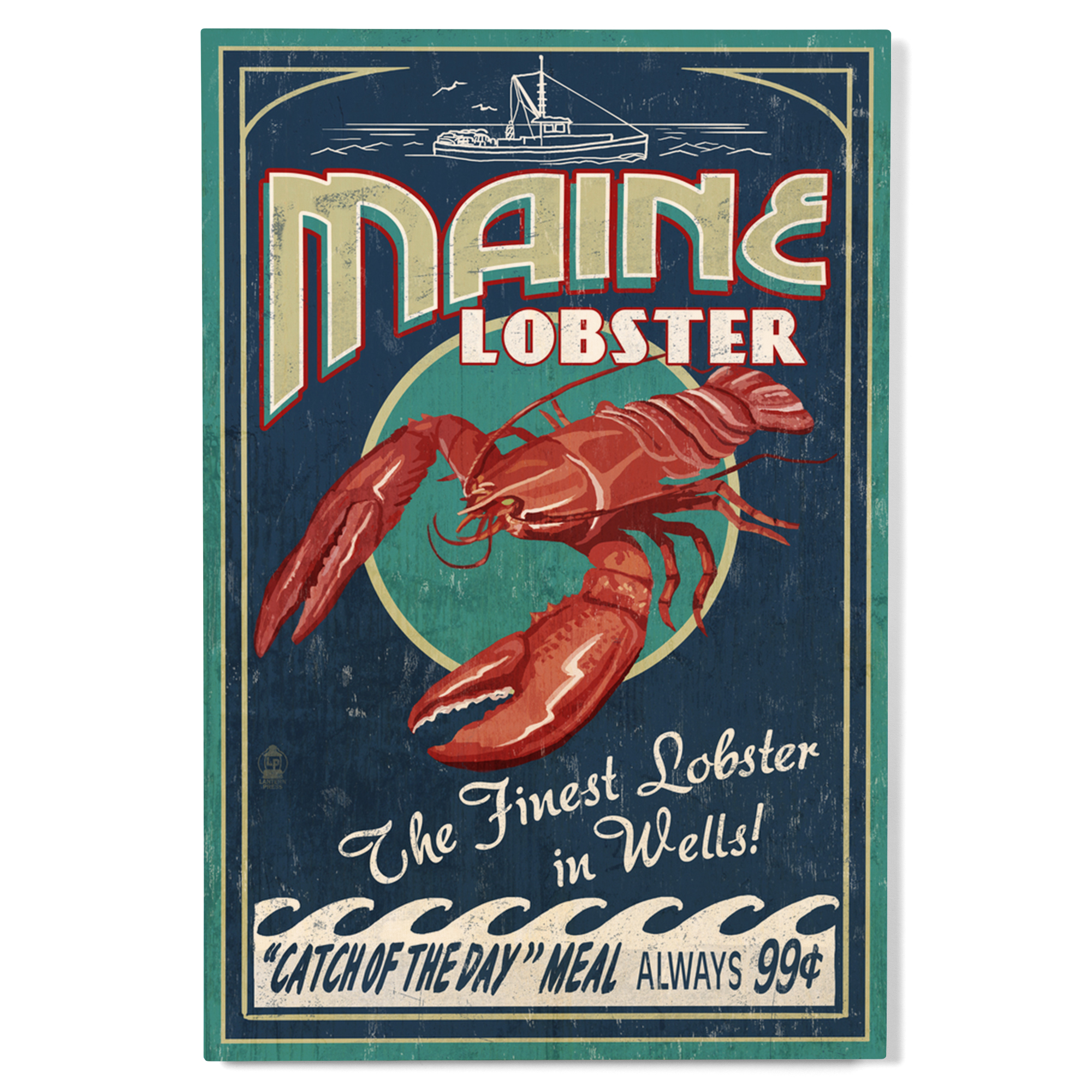 Wells, Maine, Lobster Boat, Vintage Sign Birch Wood Wall Sign (12x18 ...