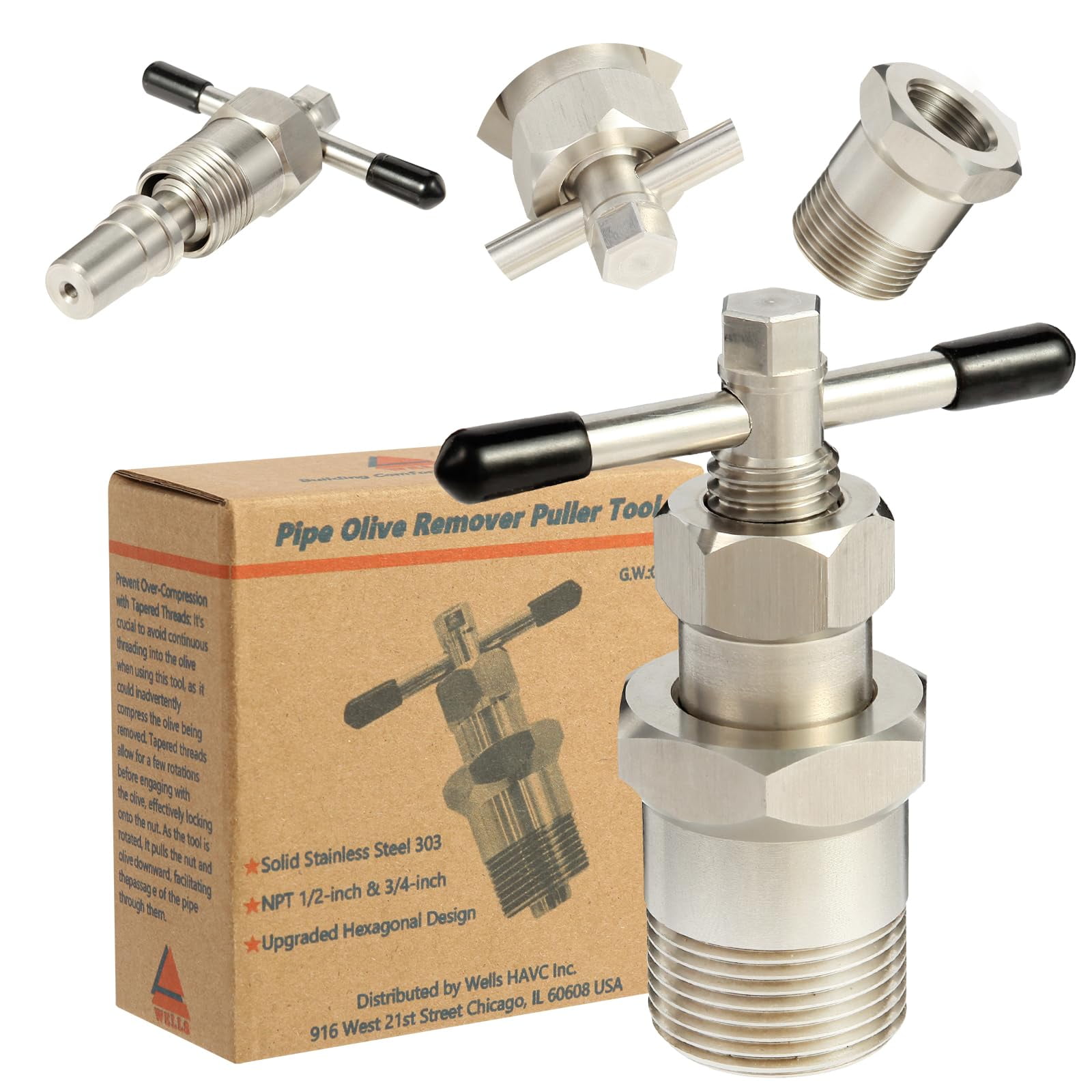 Wells Olive Remover Puller Tool for 1/2 inch 1 inch Plumbing Tools ...