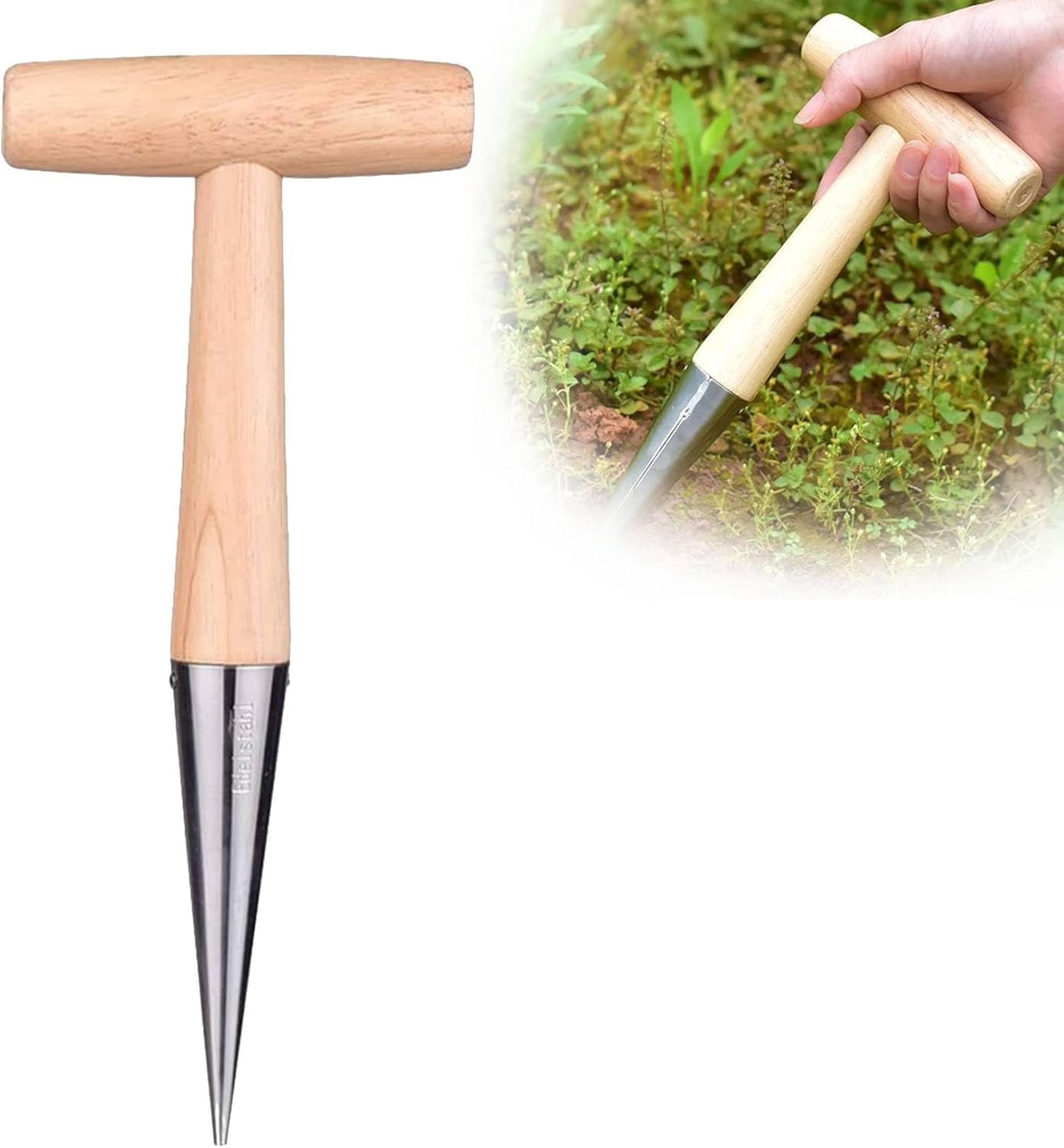 Wellsay 1/2Pcs Hand Dibber Garden Tool, Easy to Grip L-Shaped Wood ...