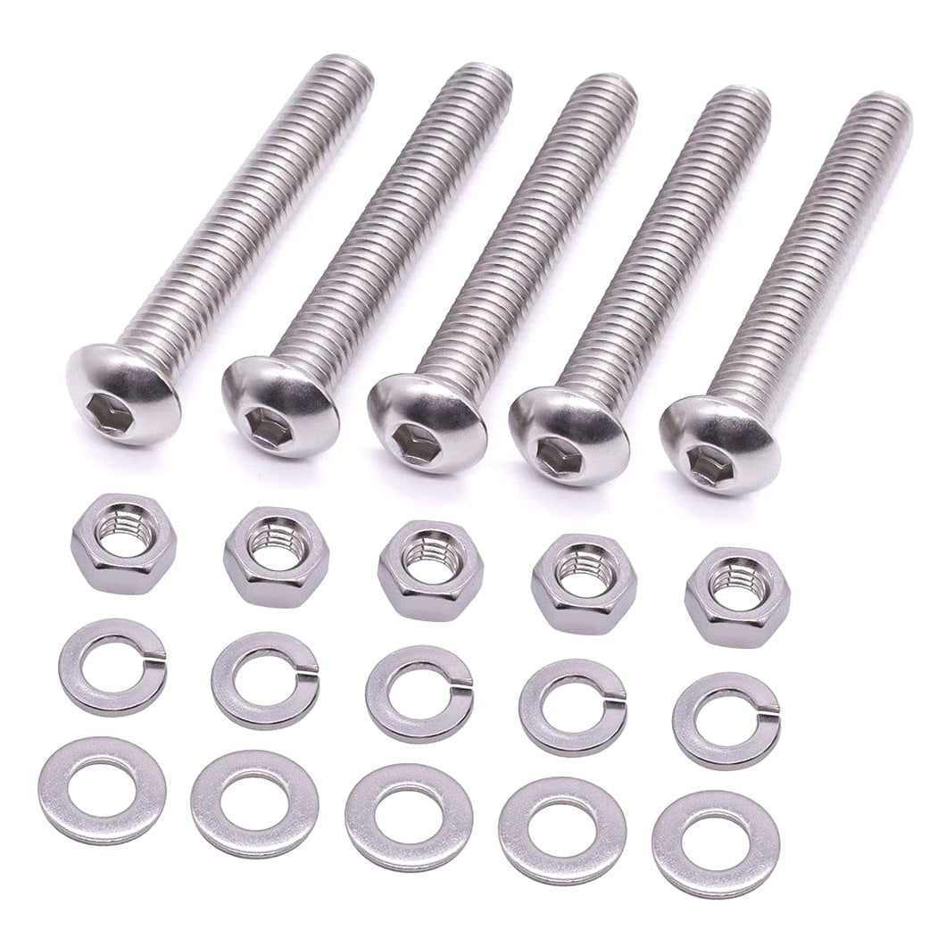 Wellsay 1/4-20 3 Steel Button Cap Screws with Hex Nuts Flat Washers ...