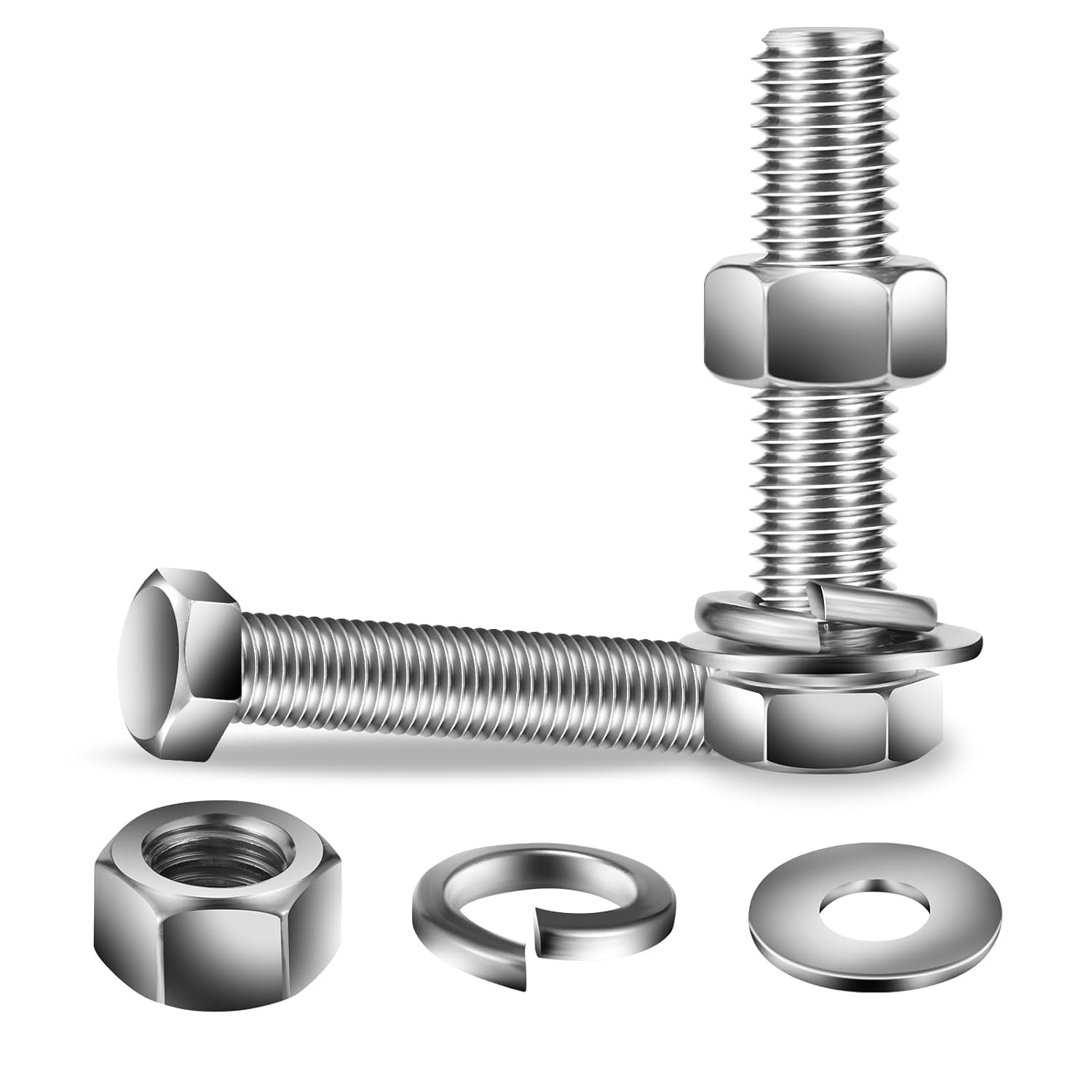 Wellsay 1/4-20 x 2-3/8" Hex Head Screw Bolt, Nuts, Flat & Lock Washers ...
