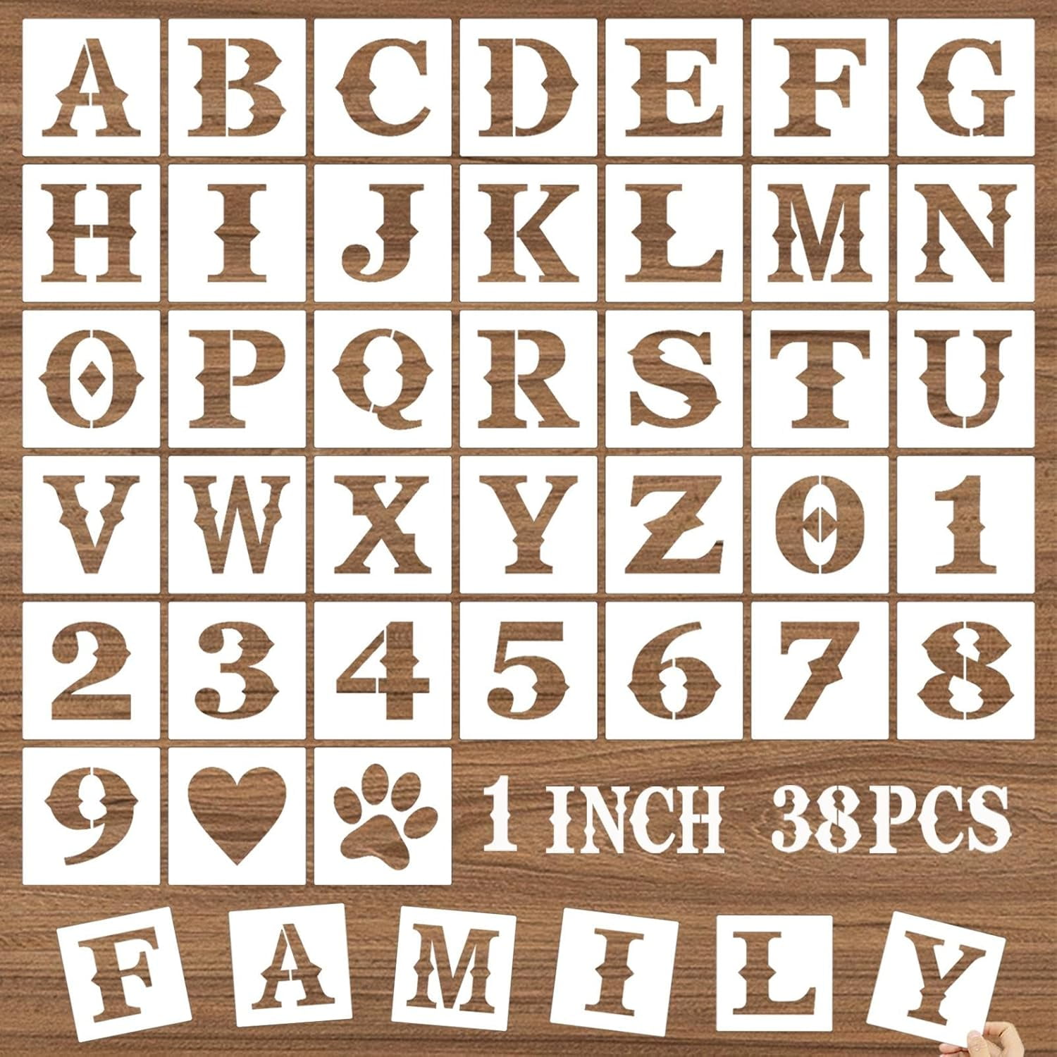 Wellsay 1 Inch Letter Stencils and Numbers, 38 Pcs Alphabet DIY Craft ...