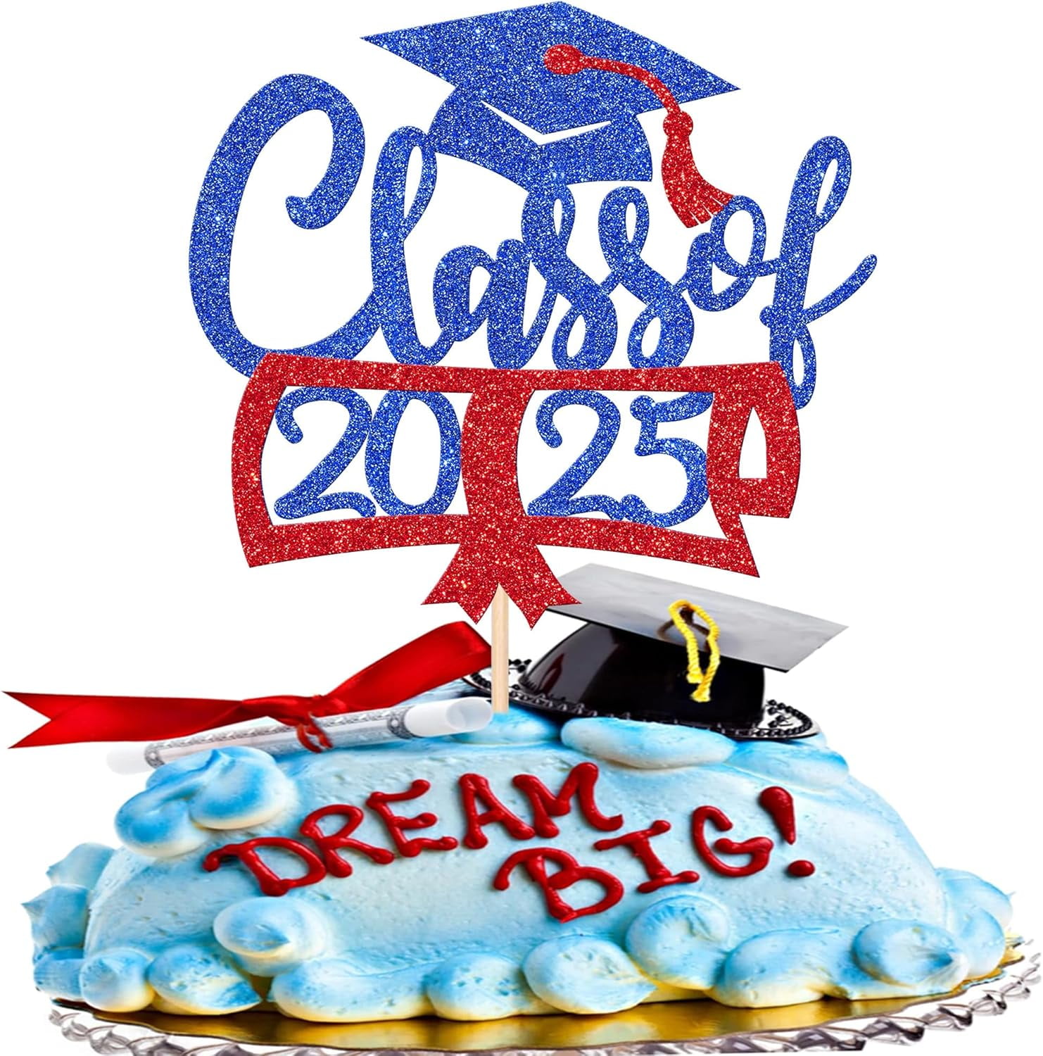 Wellsay 1 PCS Class of 2025 Cake Tor Glitter Congrats Crad 2025 ...