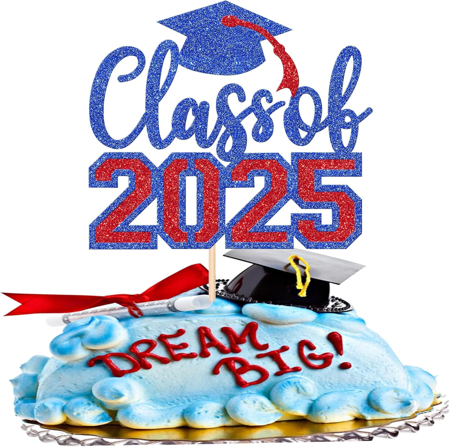 Wellsay 1 PCS Class of 2025 Cake Tor Glitter Diploma Congrats Grad Cap ...