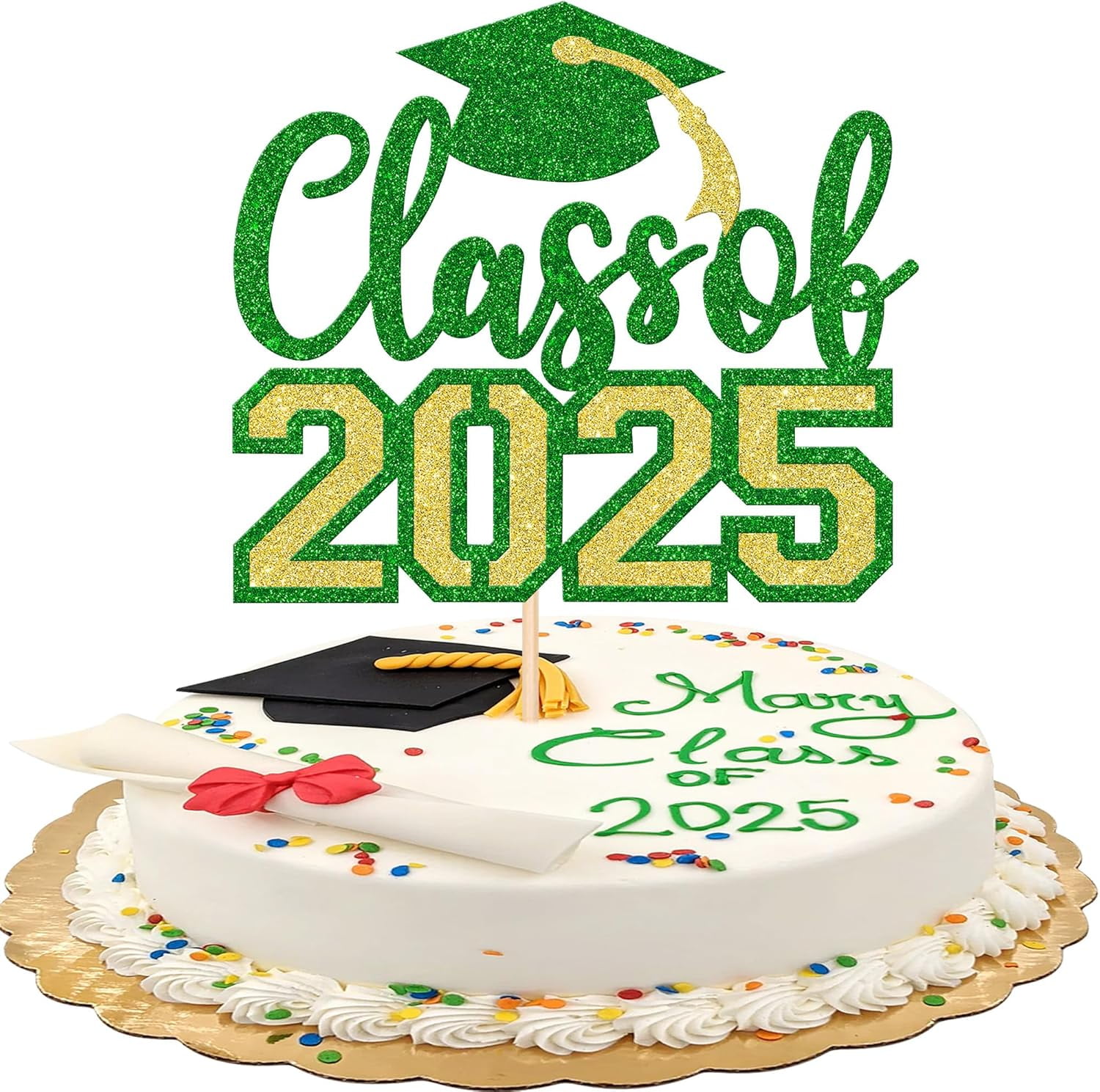 Wellsay 1 PCS Class of 2025 Cake Tor Glitter Diploma Congrats Grad Cap ...