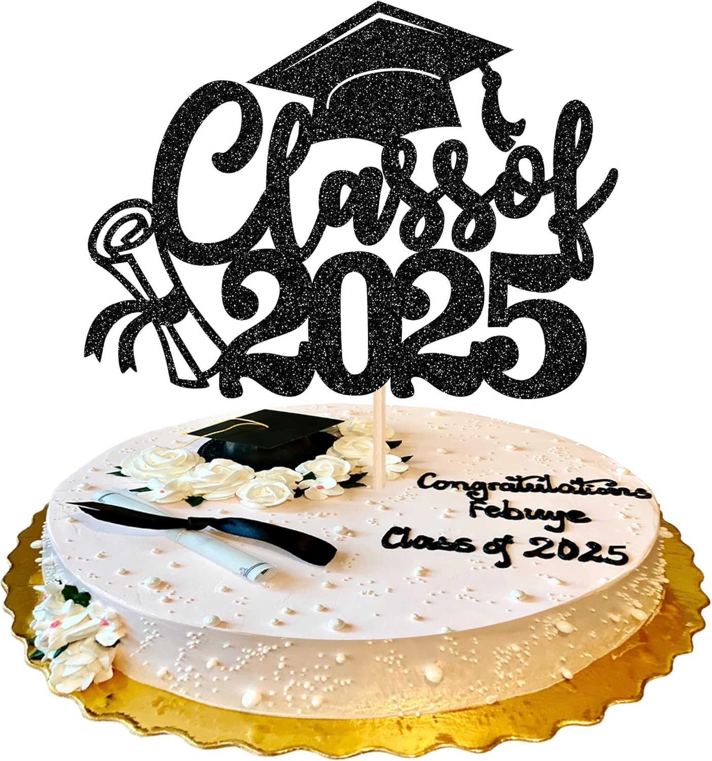 Wellsay 1 PCS Class of 2025 Cake Tor Glitter Diploma Congrats Grad Cap ...